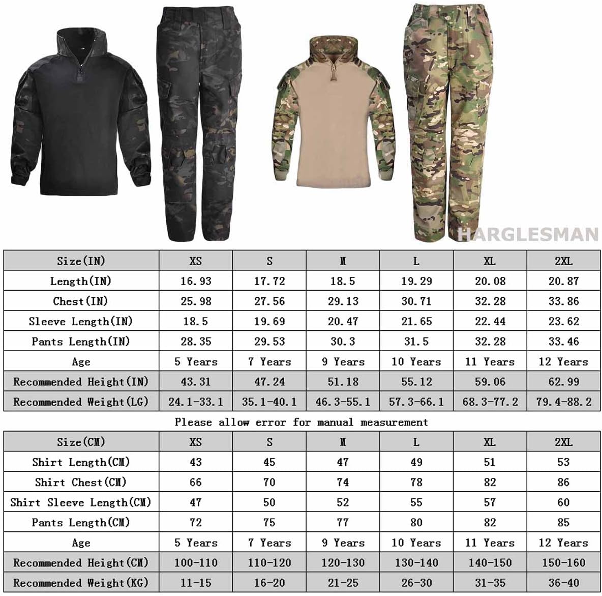 HARGLESMAN Trajes militares tácticos de manga larga para niños ...