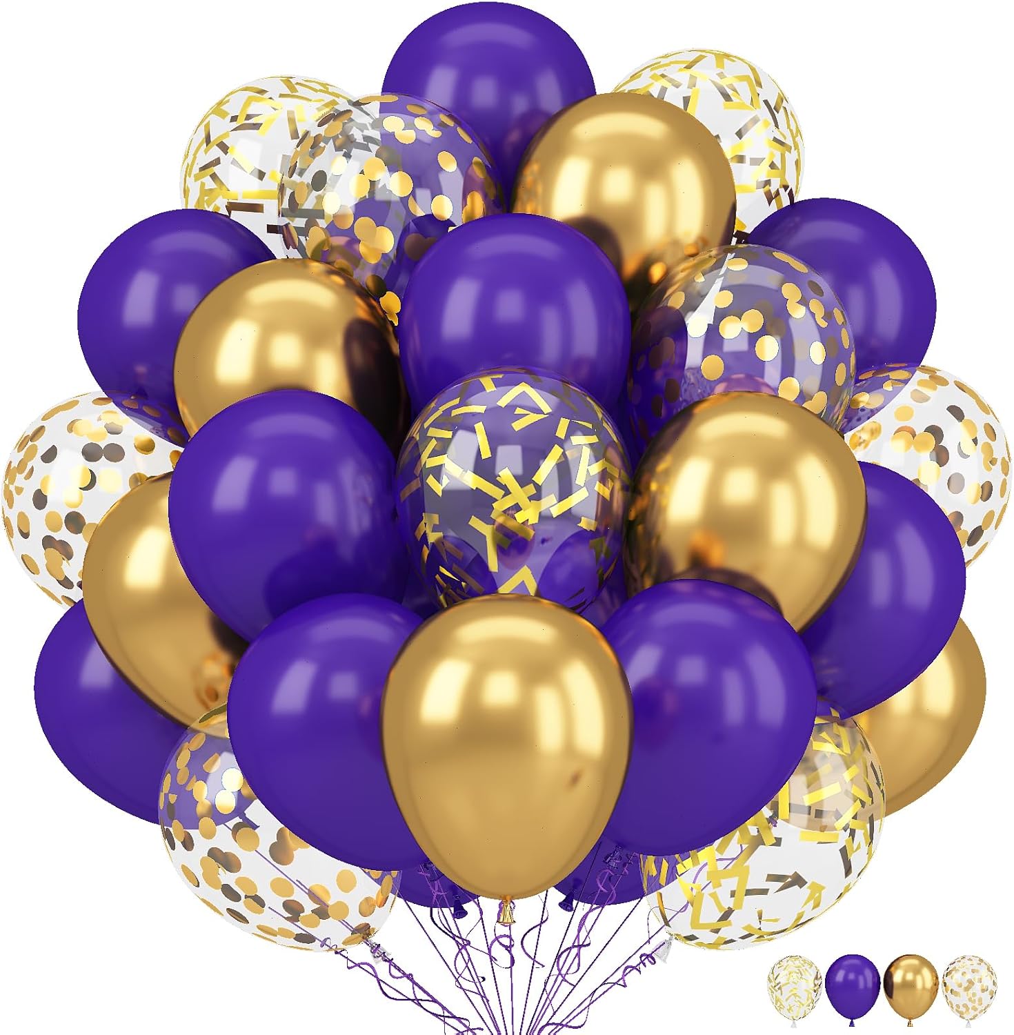 Amazon.com: Purple Gold Confetti Balloons, 60 Packs 12 inch Dark Purple ...
