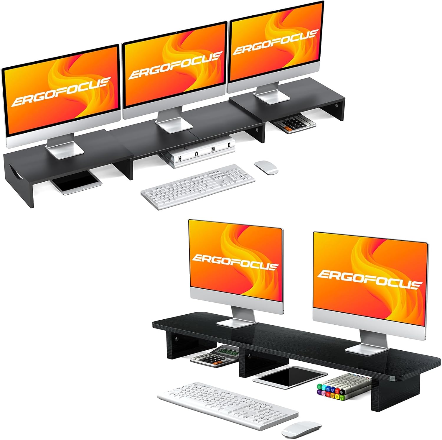 Amazon.com: ErgoFocus Triple Monitor Stand Riser+ Whole-Piece Tabletop ...