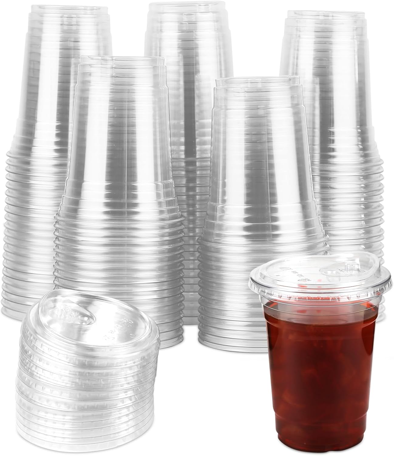 Amazon.com: 100 Sets 16 Oz Plastic Cups with Lids, Iced Coffee Cups ...