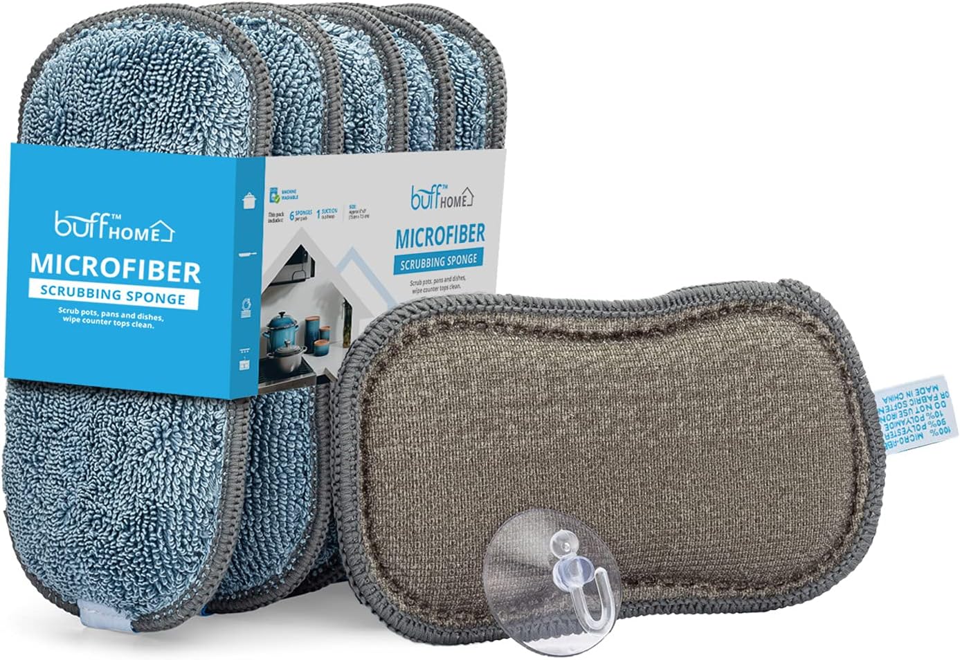 Amazon.com: Microfiber Double Sided Scrub & Wipe Sponge Pad for Kitchen ...