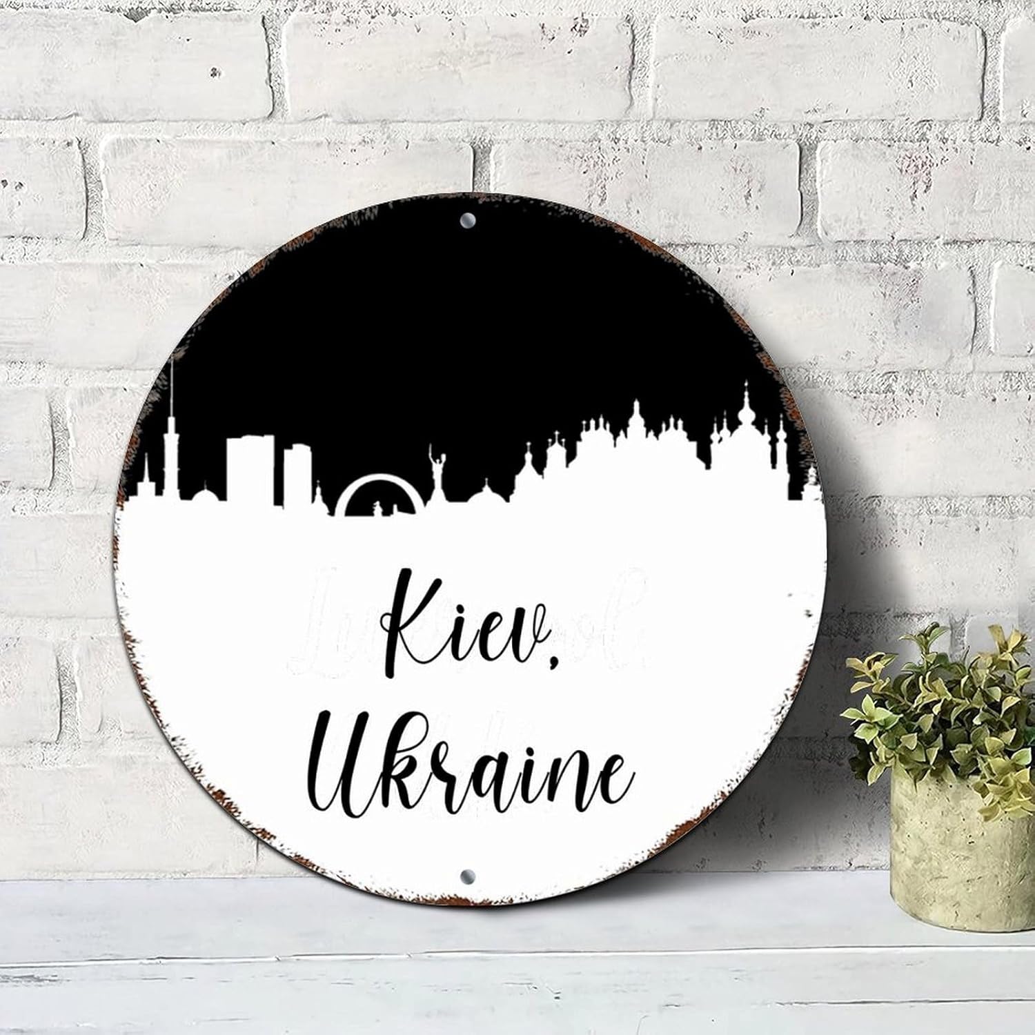 Amazon.com: Kiev Cityscape Round Metal Sign Plaque Ukraine Kiev Skyline ...