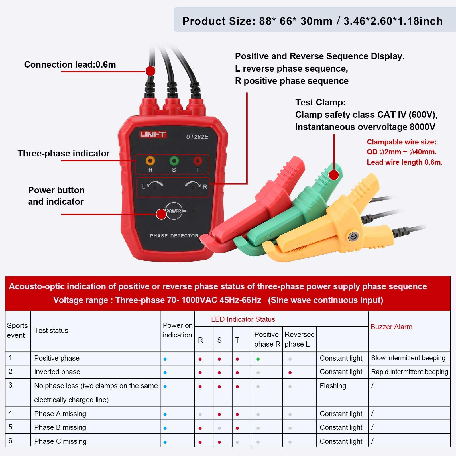 Snapklik.com : UNI-T 3 Phase Rotation Meter, AC 70-1000V Non-Contact ...