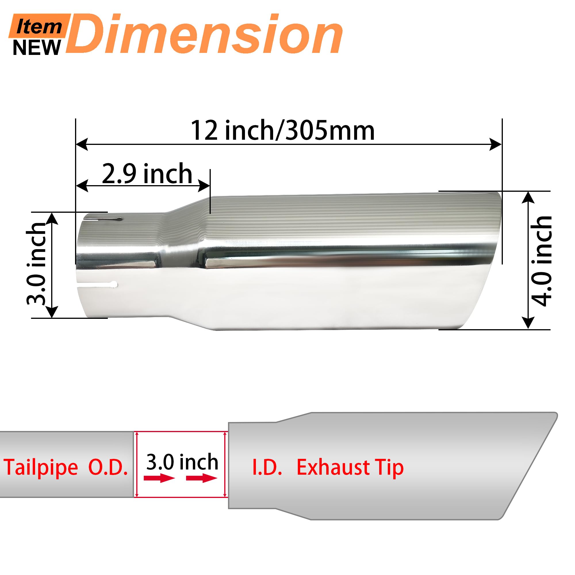 Snapklik.com : Simnliras Exhaust Tip 3.0" Inlet To 4.0" Outlet ...