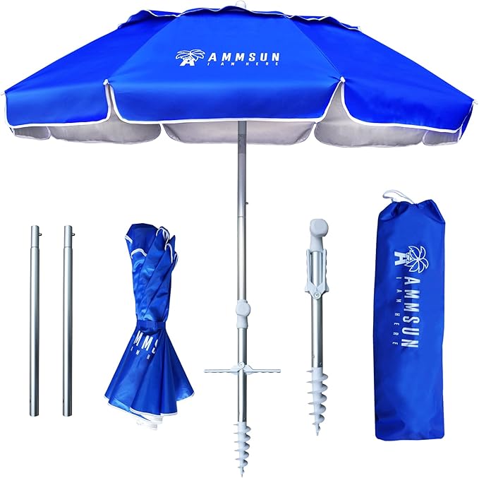 Amazon.com: AMMSUN 6ft Folded Portable Travel Beach Umbrella with Sand ...