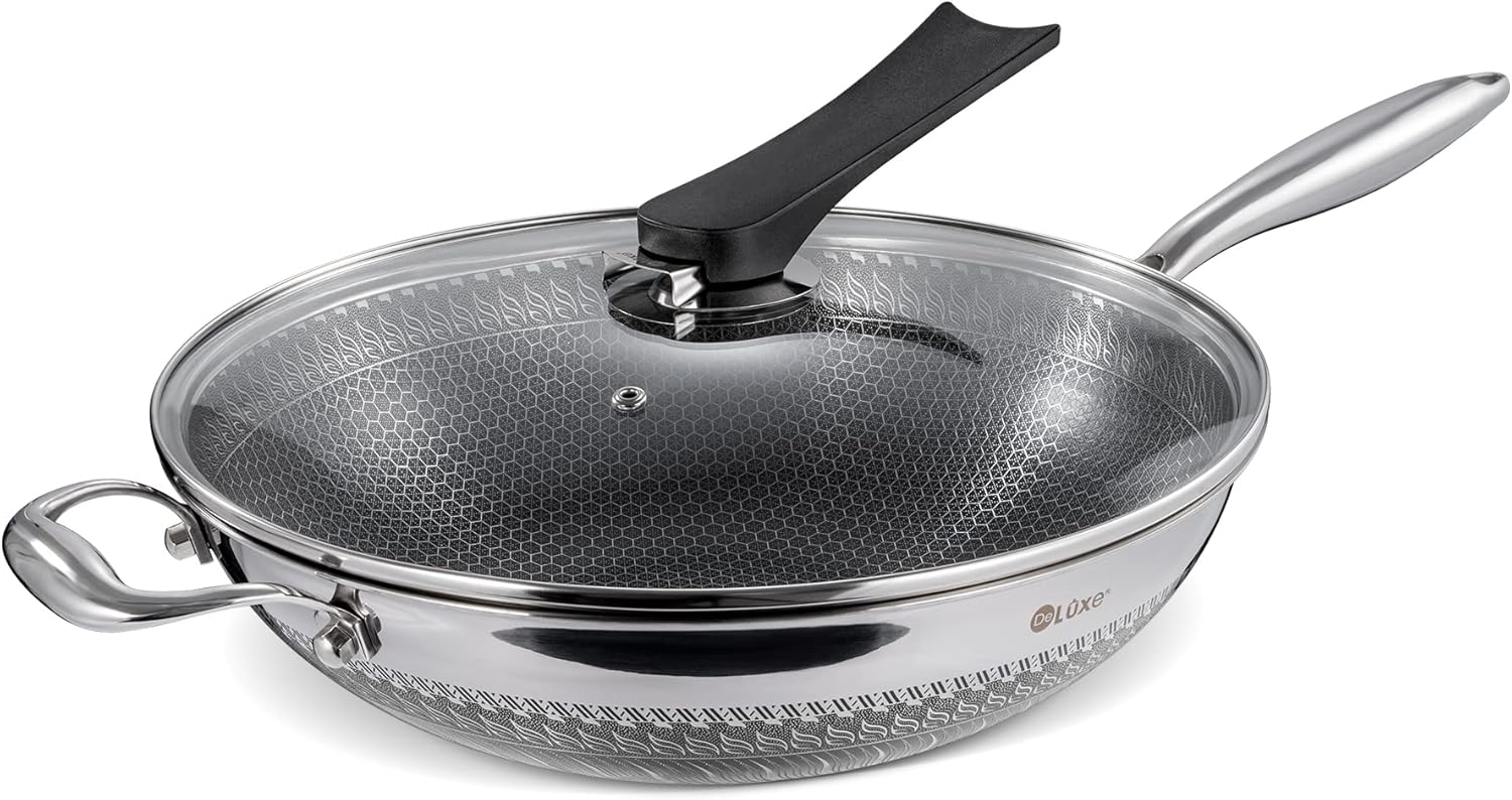 DELUXE Wok and Stir-Fry Pan, Nonstick Honeycomb Pan Kitchen Cookware ...
