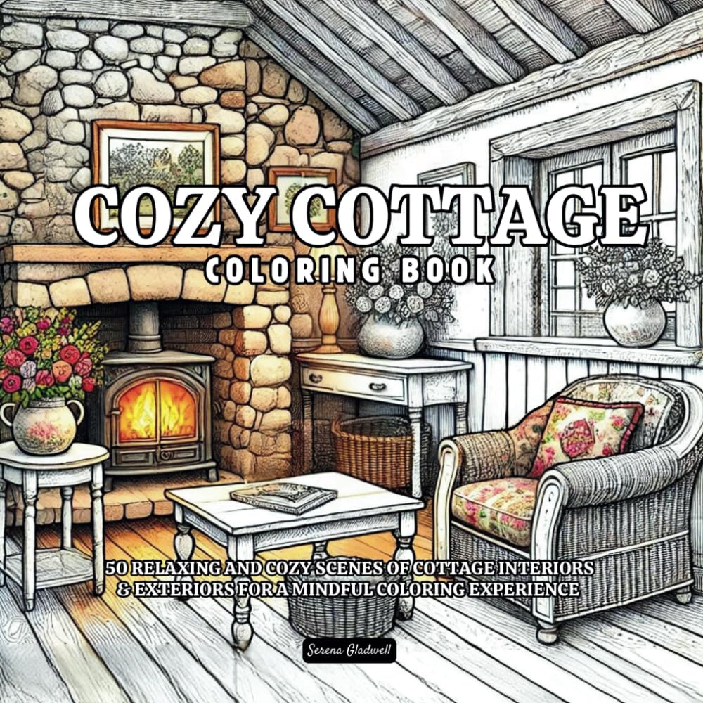 Cozy Cottage Coloring Book: 50 Relaxing And Cozy Scenes Of Cottage ...