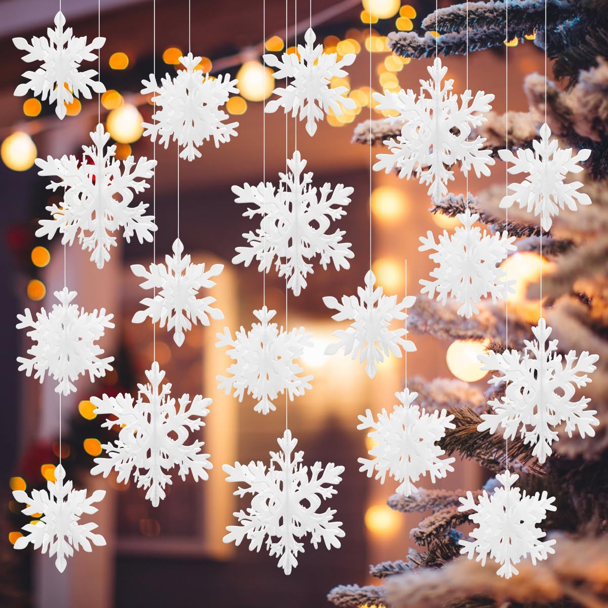 18Pcs Snowflake Hanging Decorations HADEEONG 3D Snowflakes Garland ...