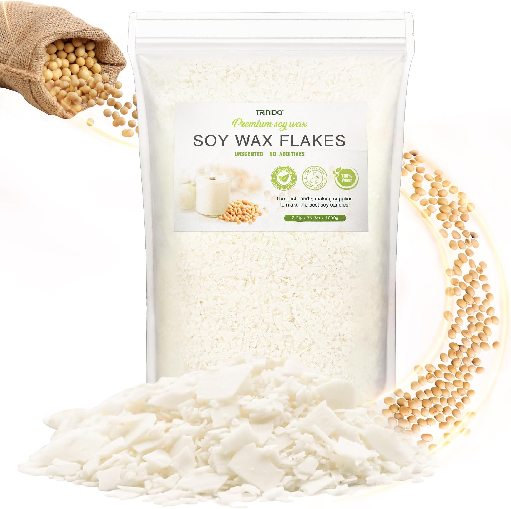 TAHA ® Wax Soy 1kg to 10kg SOYA Flakes 100% Pure Clean Burning Candle Making 5KG No Soot Natural ...