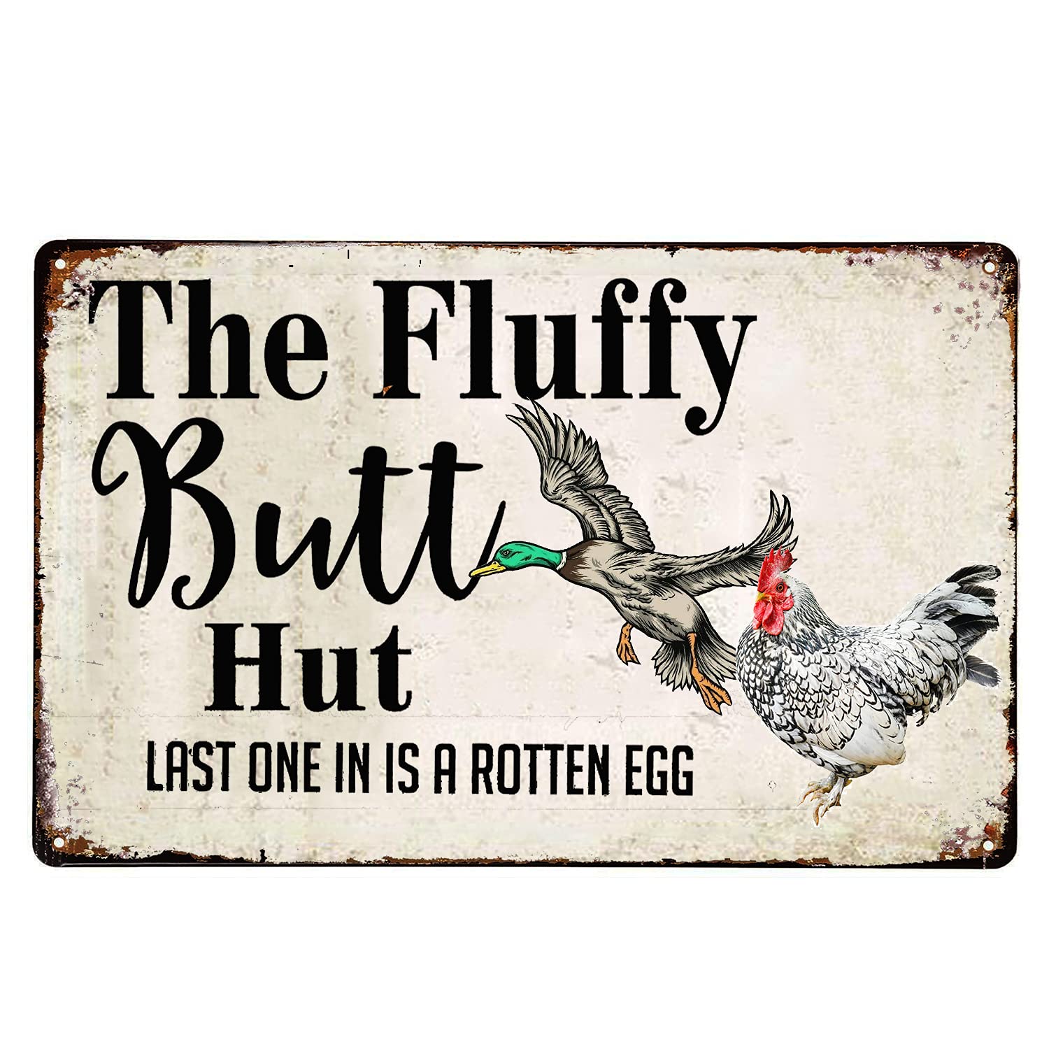 Amazon.com : Funny Chickens Duck Coop Sign Fluffy Hut-Last One in is A ...