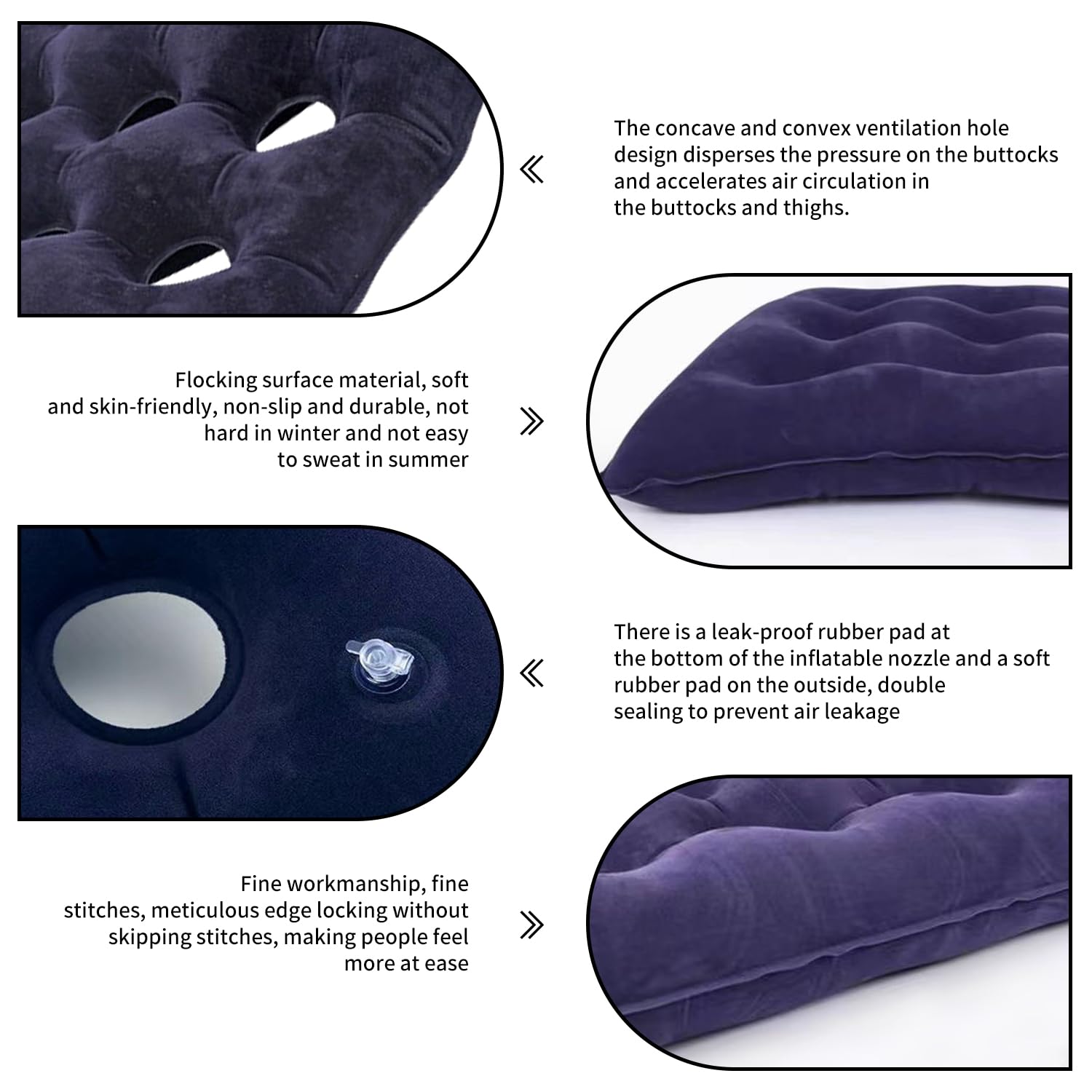 Verazquy Air Inflatable Seat Cushion, Soft Flocking Square Mat with ...