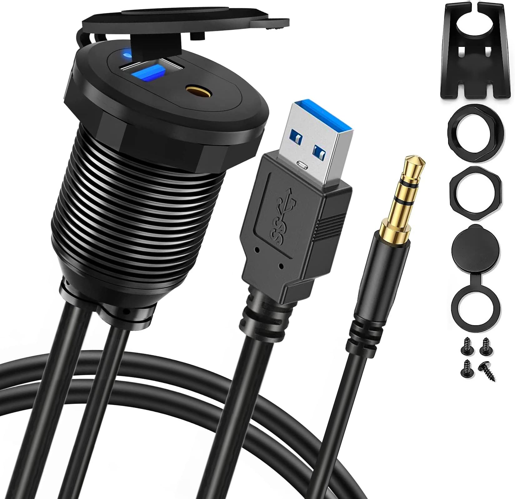 Amazon.com: BATIGE USB 3.0 & 3.5mm Car Mount Flush Cable, 3ft : Electronics