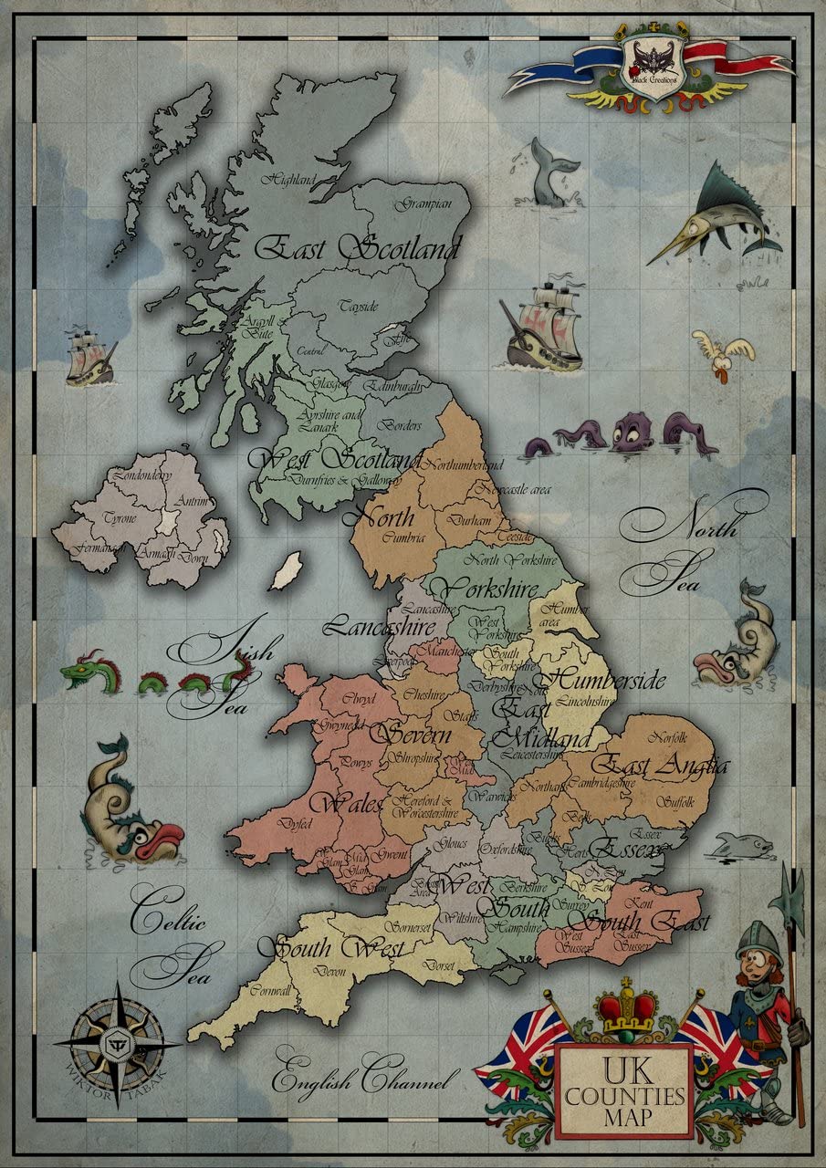 UK Counties map 3 Poster A2 - Movie Art Poster in Various Sizes for ...