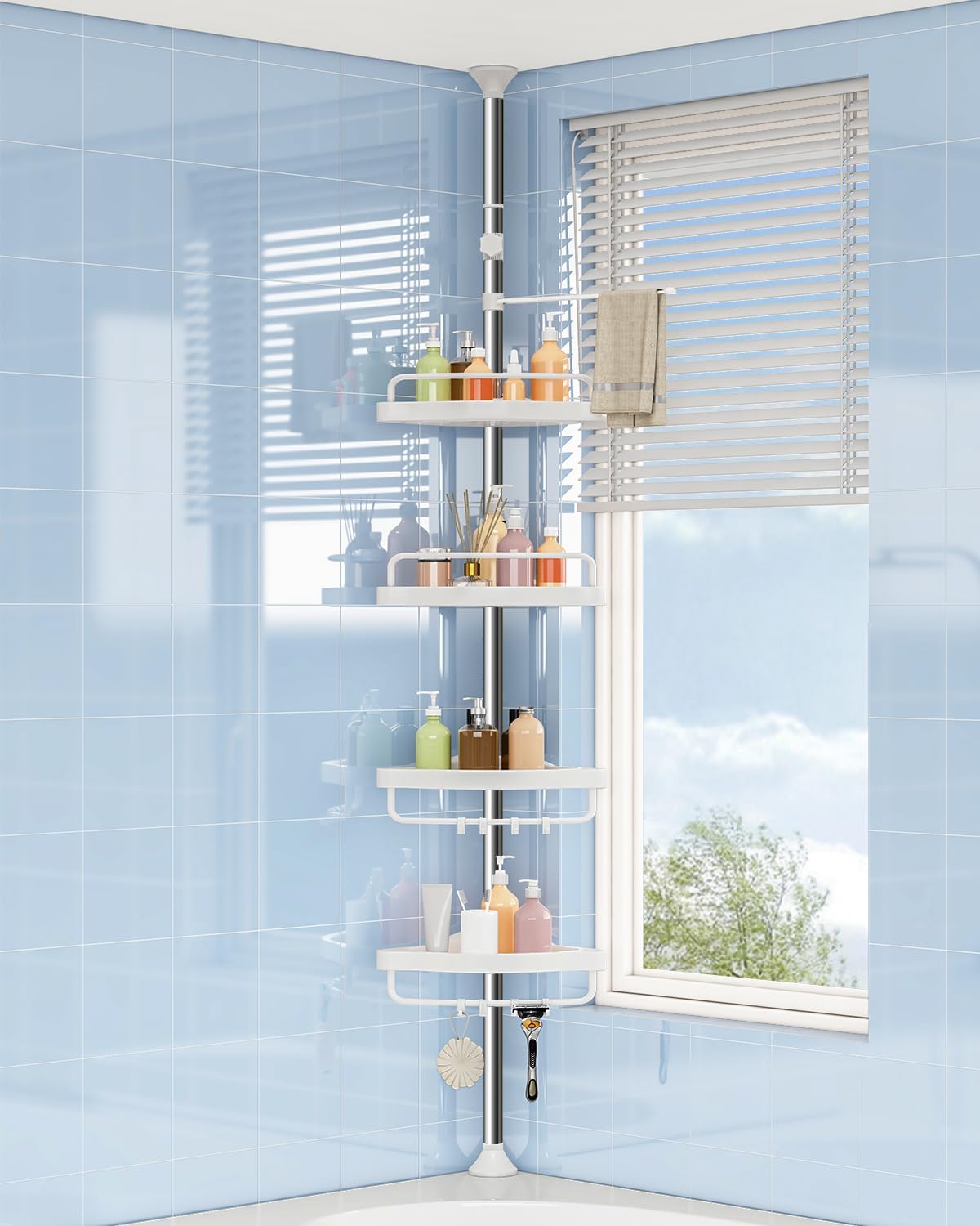 AwmnSrman Telescopic Shower Caddy Corner White, Shower Shelf no ...