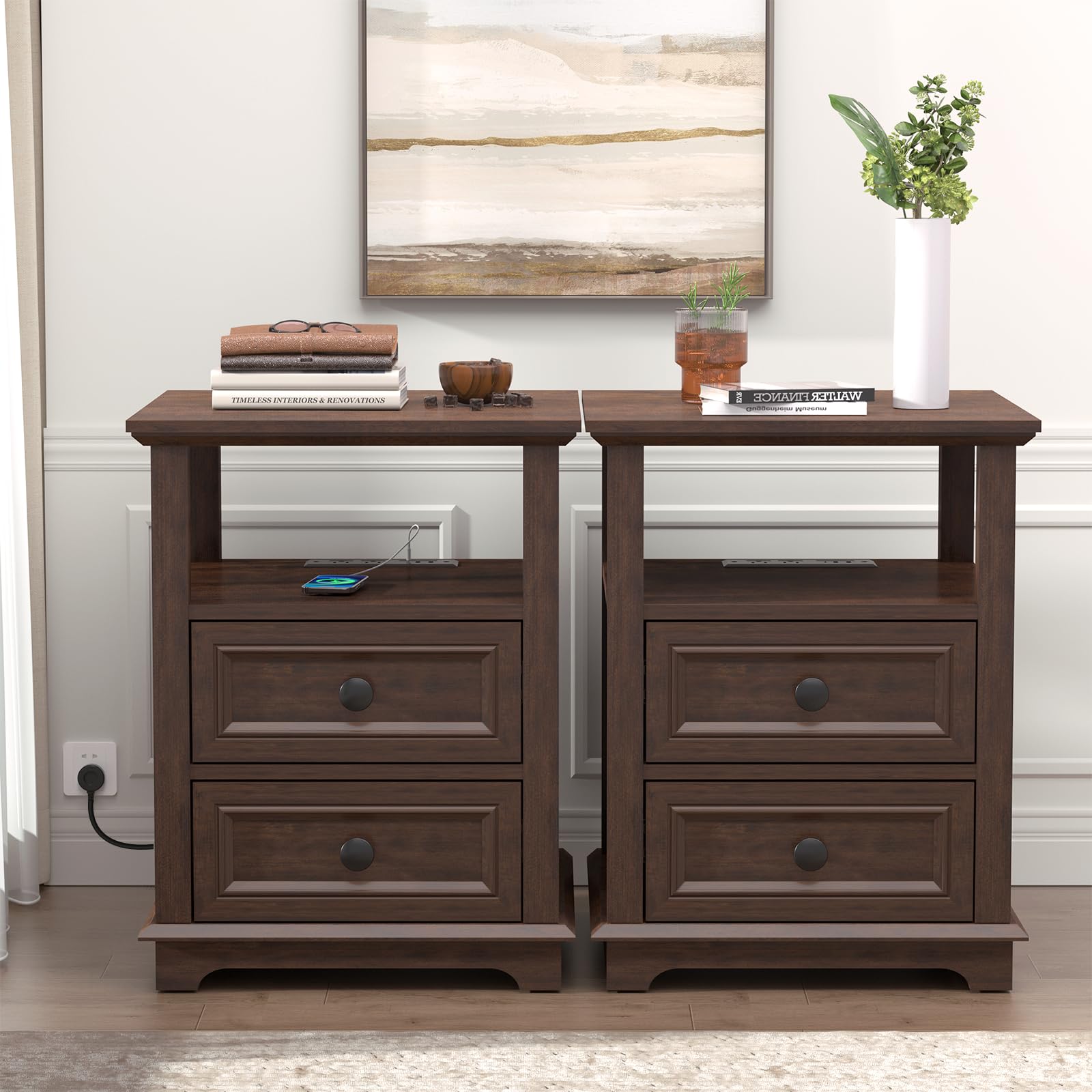 Amazon.com: REDAYFUR 18" Wide End Table with Fast Charging Station Set ...