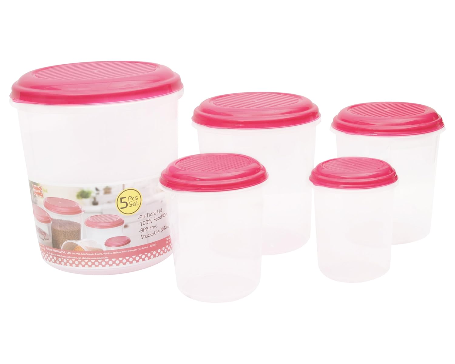 Polyset Galaxy Container Set, 5 Pieces, 1 Litre, Pink : Amazon.in: Home ...