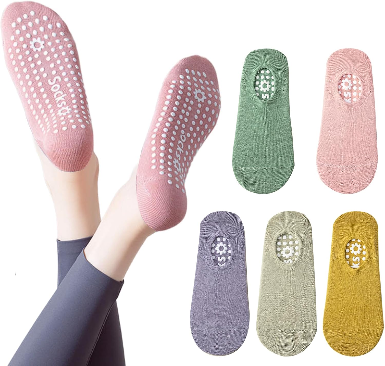 Amazon.com: DALOO 5 Pairs Pilates Socks with Grips for Women,Non-Slip ...
