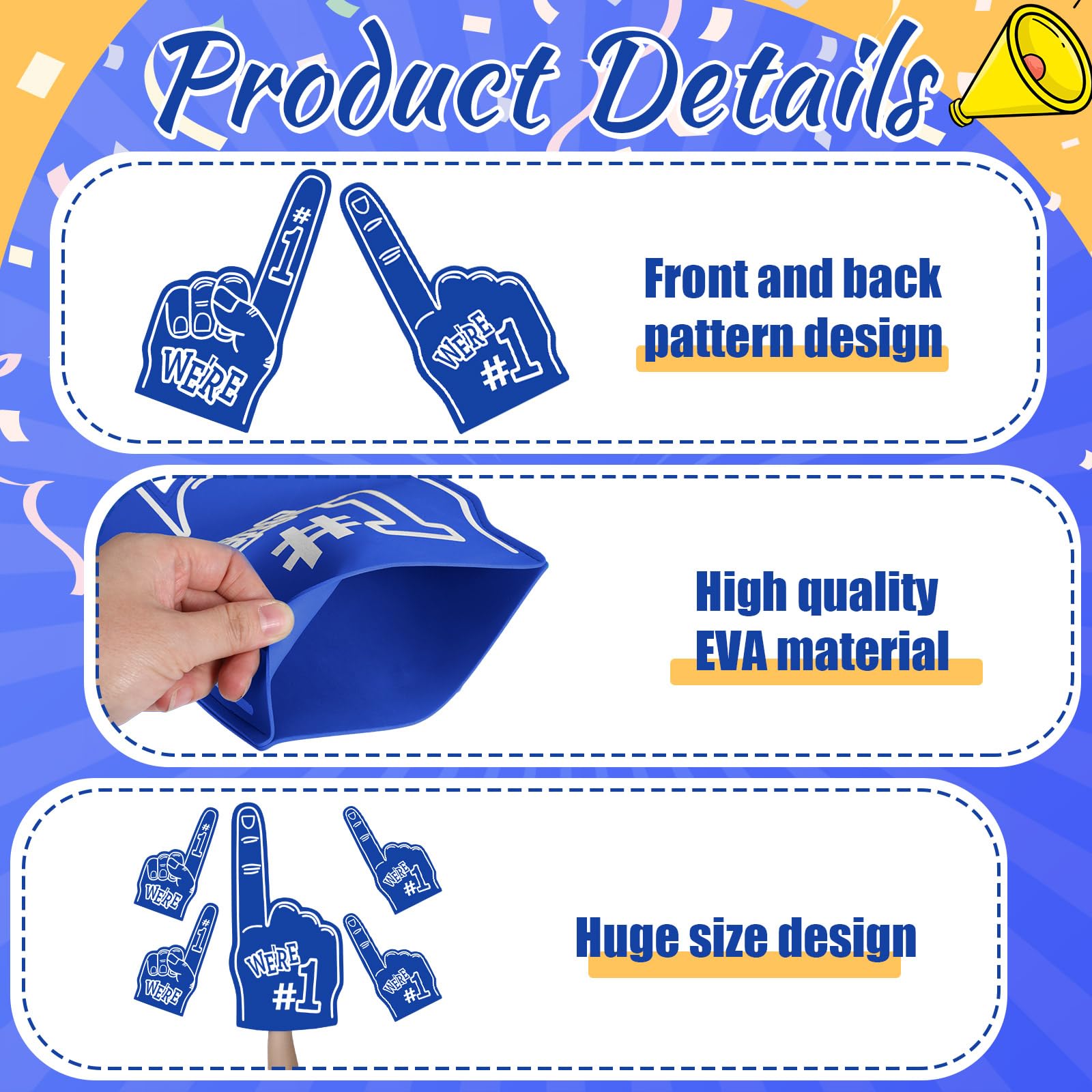 Leyndo 24 Pcs Giant Foam Finger and Pom Poms Cheerleading 18 in We're ...