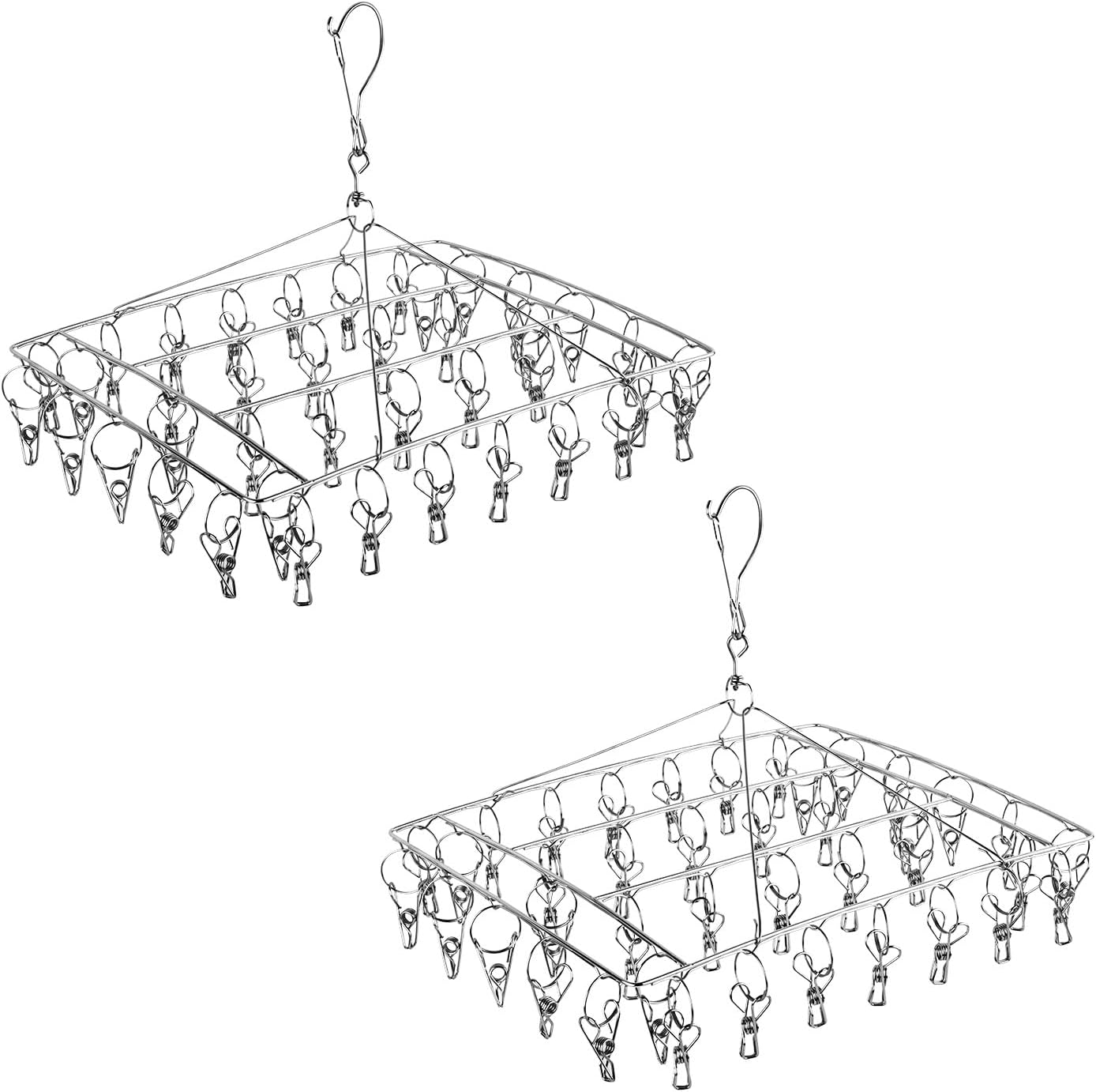 FINZOO 2Pack Sock Hanger, Stainless Steel Drying Rack - 80 Clips for ...