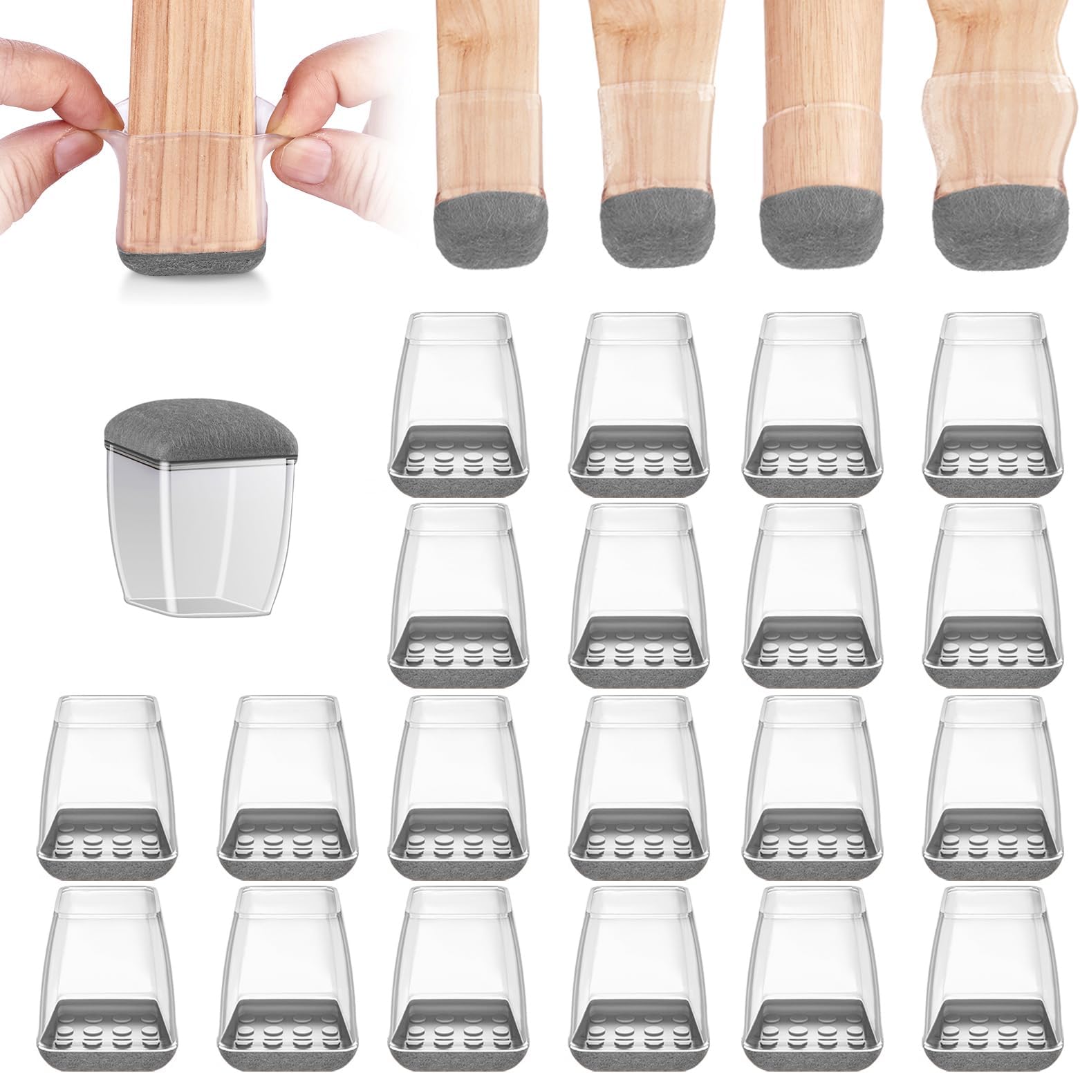 20PCS Clear Silicone Chair Leg Floor Protectors for Hardwood Floors ...