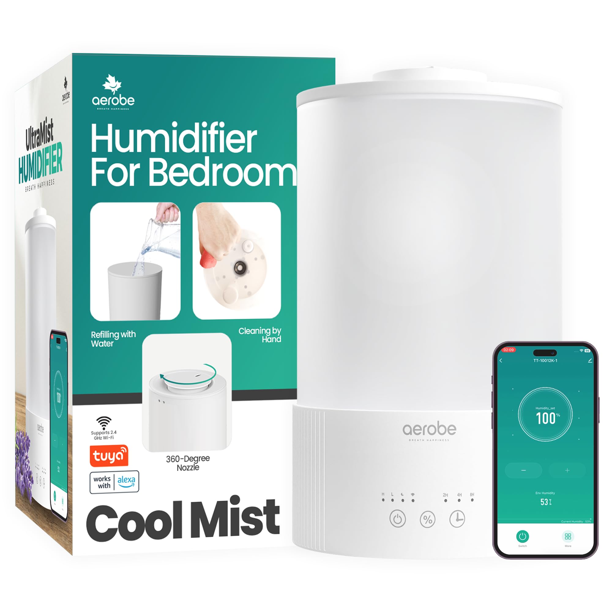 Aerobe Humidifiers 2.5L Air Humidifiers for Bedroom WiFi Cool Mist ...