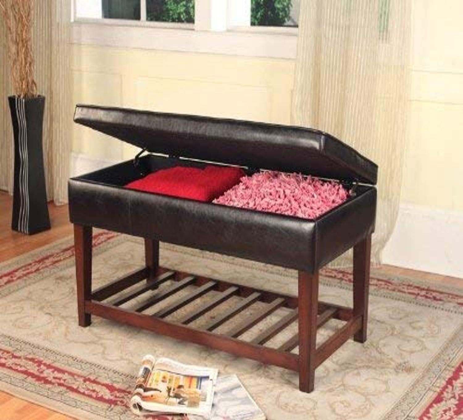 Amazon.com: Roundhill Furniture Espresso Bonded Leather Storage Bench ...