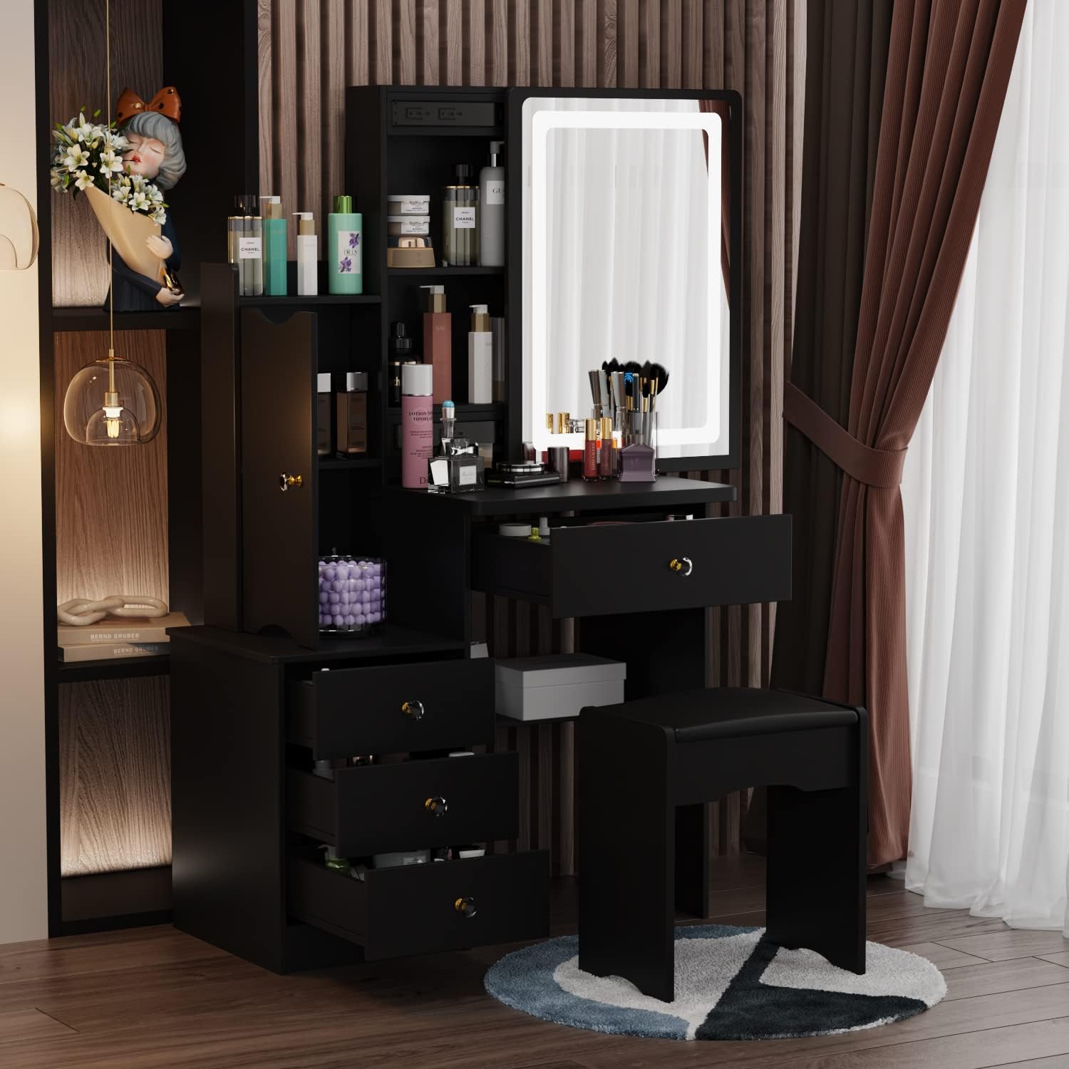Amazon.com: Homsee Vanity Desk Set Makeup Table with Large Sliding ...