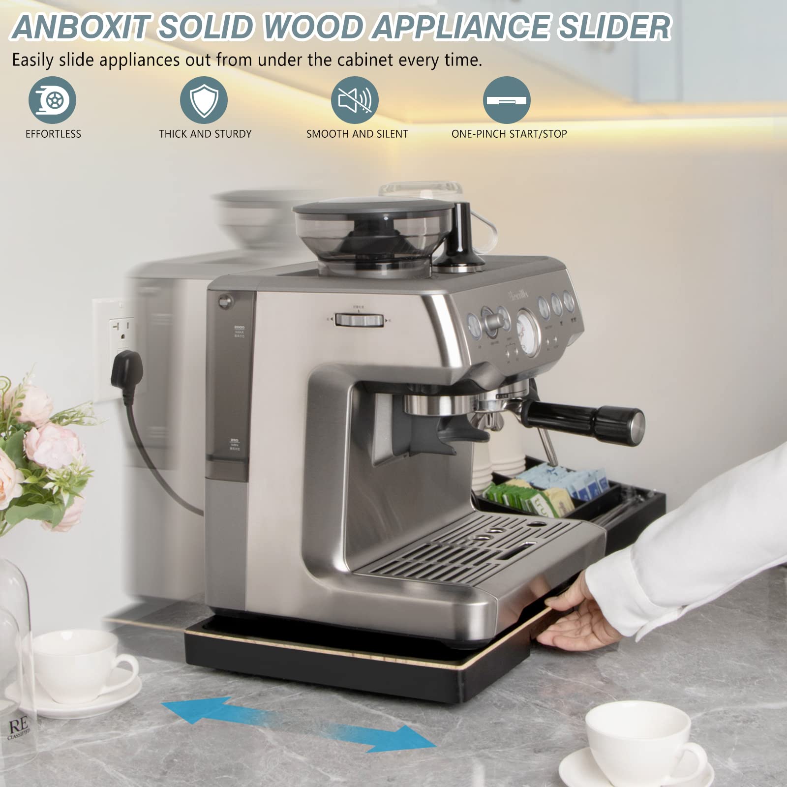 ANBOXIT Appliance Slider, Wooden Sliding Tray for Coffee Maker, Coffee ...