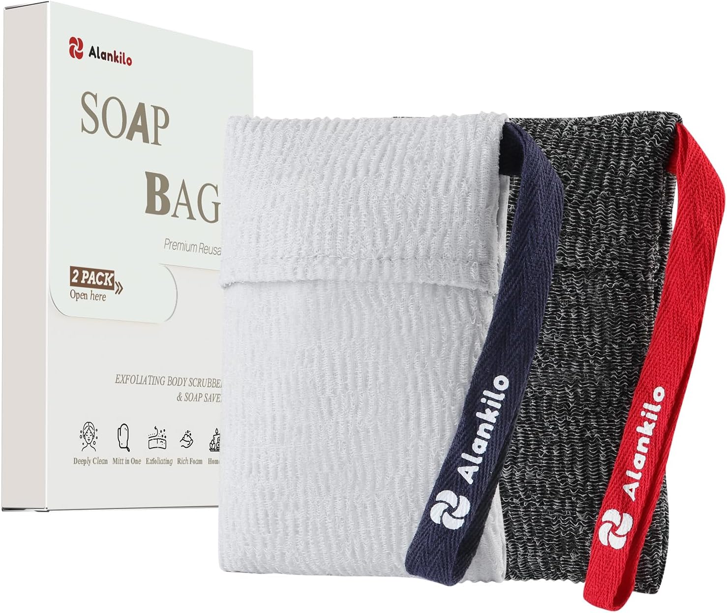 Amazon.com : Alankilo 2 Pieces Soap Bags for Soap Bars, Exfoliating ...