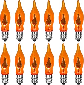 12 Pack Flicker Flame Light Bulbs, C18 Halloween Orange Flame Replacement Bulbs E12 Candelabra ...
