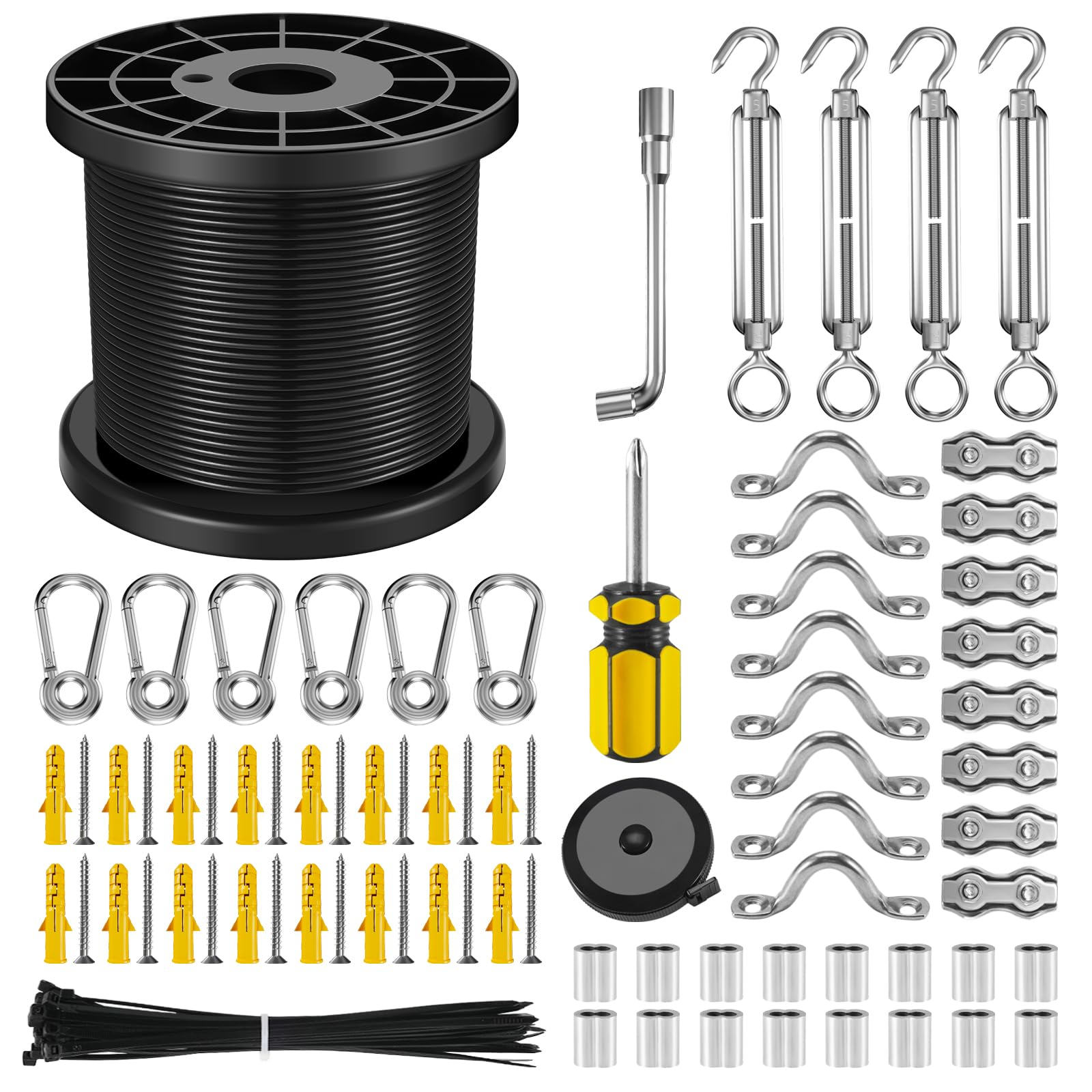 NEREUS String Light Hanging Kit with 164 Ft Vinyl Coated 304 Stainless ...