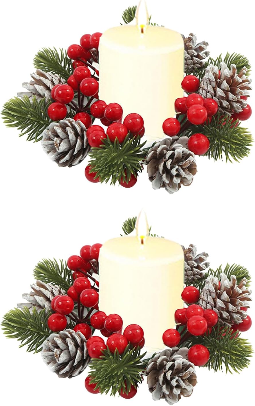 Amazon.com: Christmas Candle Rings Wreath Artificial Candle Rings with ...