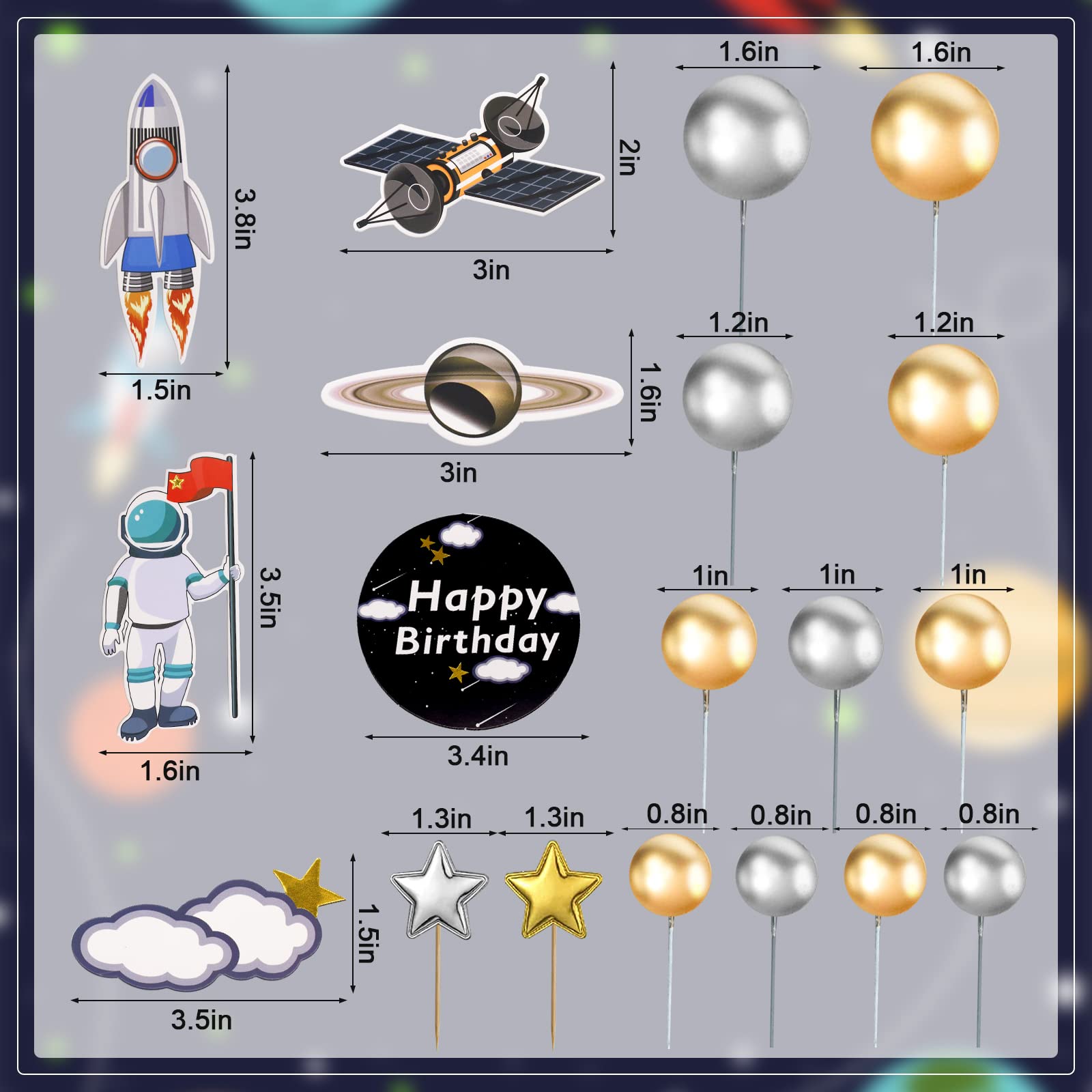 Snapklik.com : 22Pcs Astronaut Space Cake Toppers Outer Space Cake ...