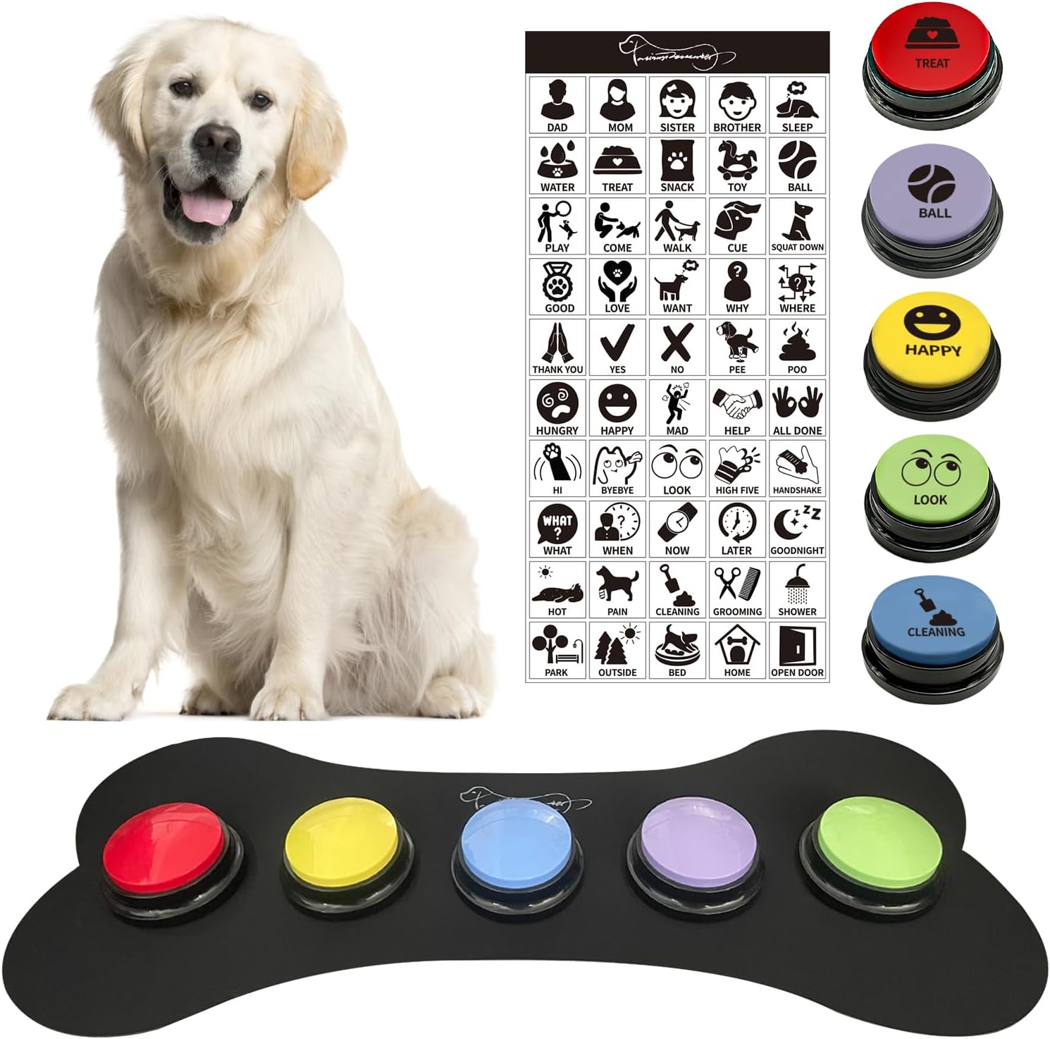 BUYVIKAY Set of 5 Color Dog Buttons with Rubber Mat for Communication ...