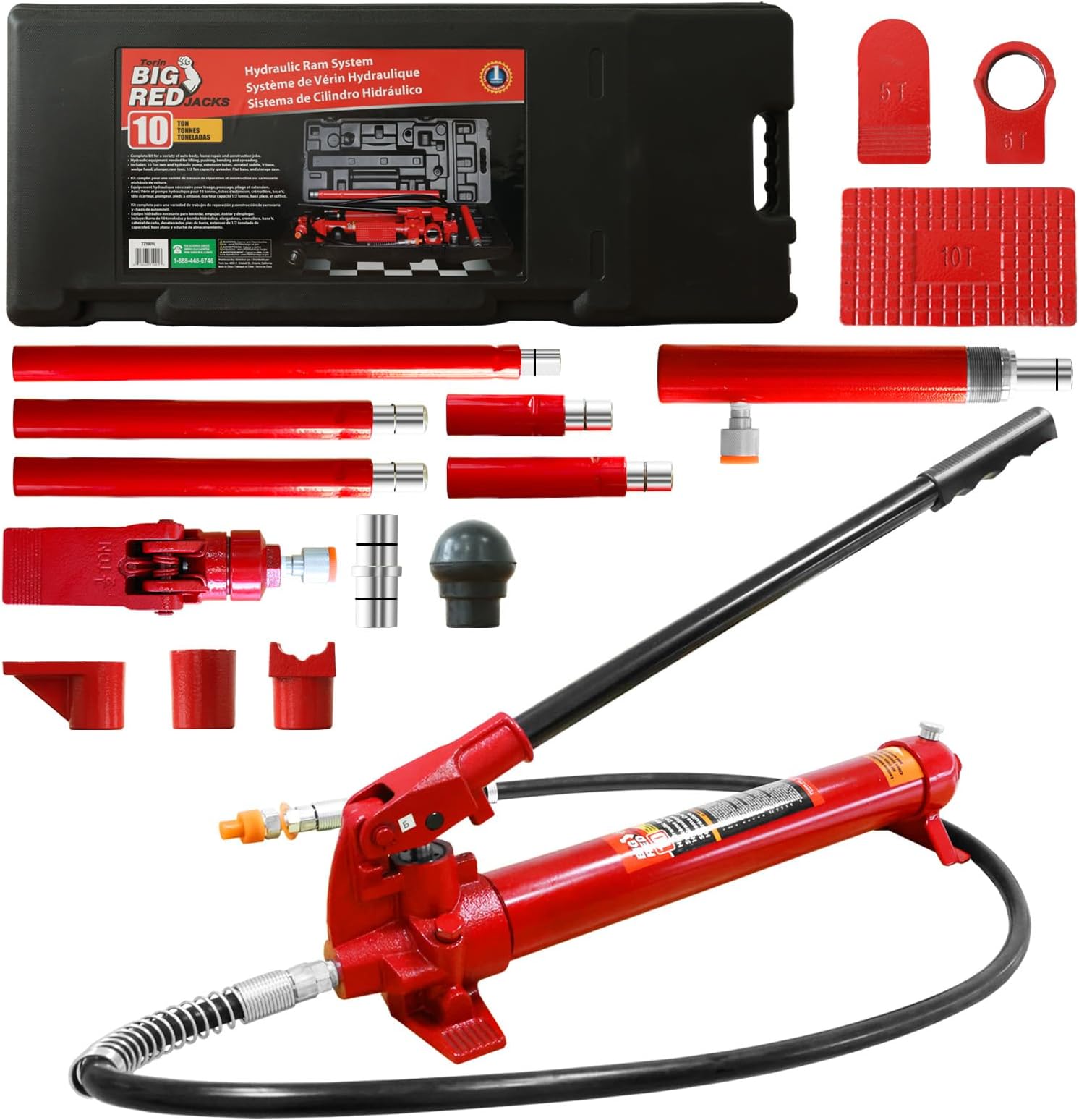 Amazon.com: BIG RED 10 Ton Porta Power Kit, 17-pcs Hydraulic Ram Auto ...