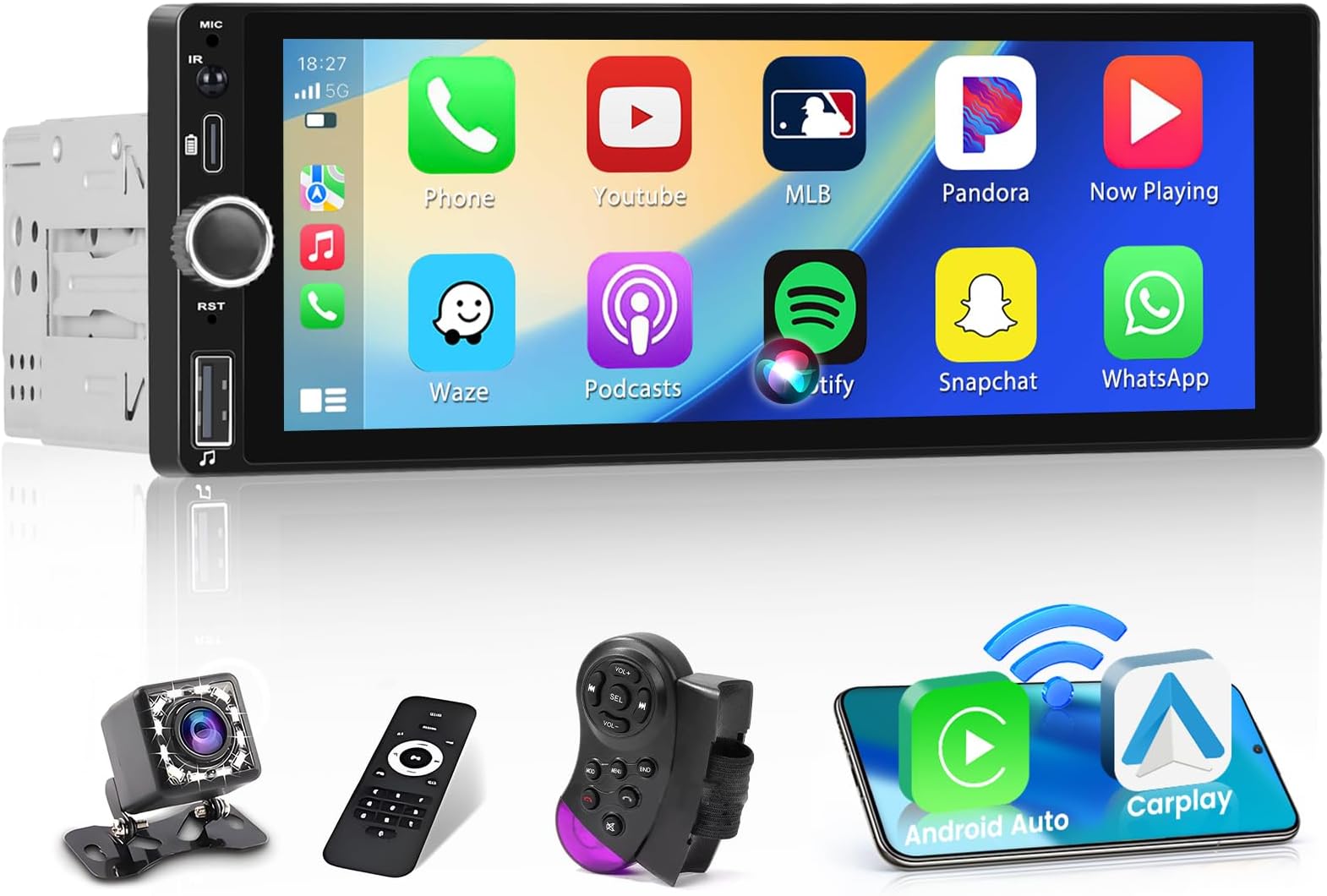 Amazon.com: Hikity 6.9 Inch Wireless Apple Carplay Single Din Car ...