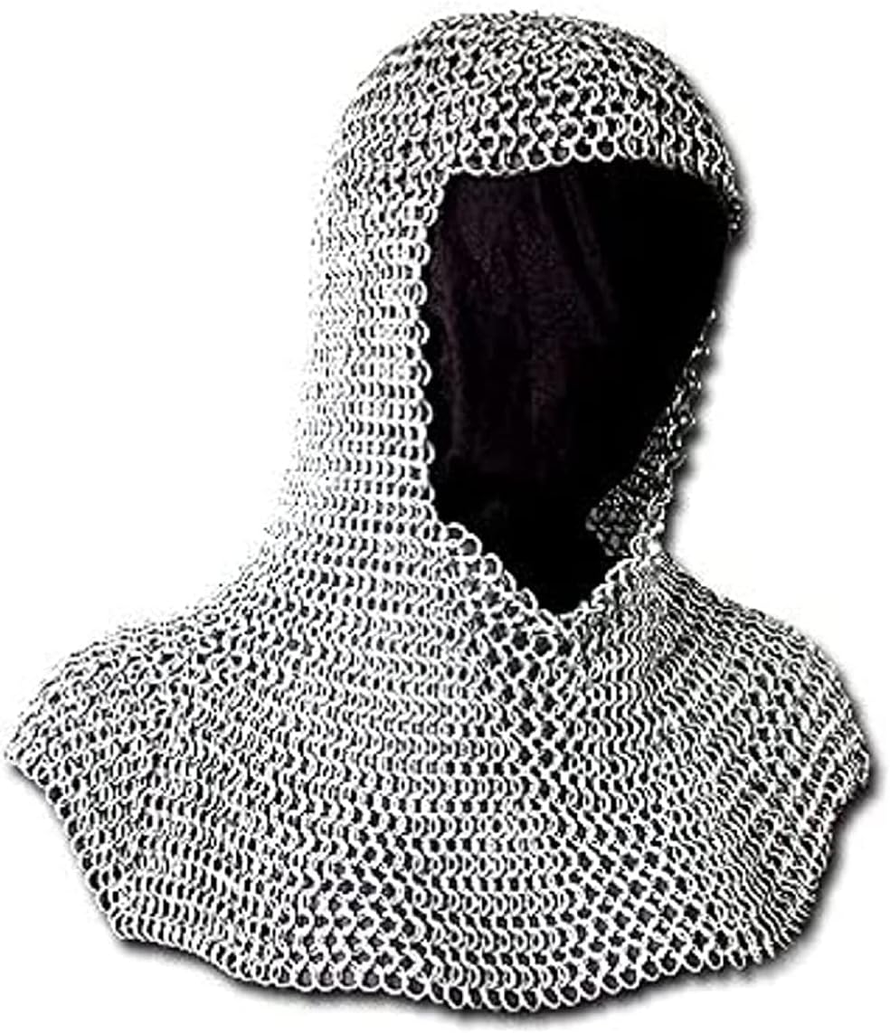Amazon.com: Medieval ChainMail coif Head Protector Hood Aluminum Butted ...