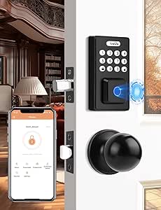 Tinewa Keyless Entry Door Lock with Door Knobs, Fingerprint Entry Door Handleset, Electronic ...