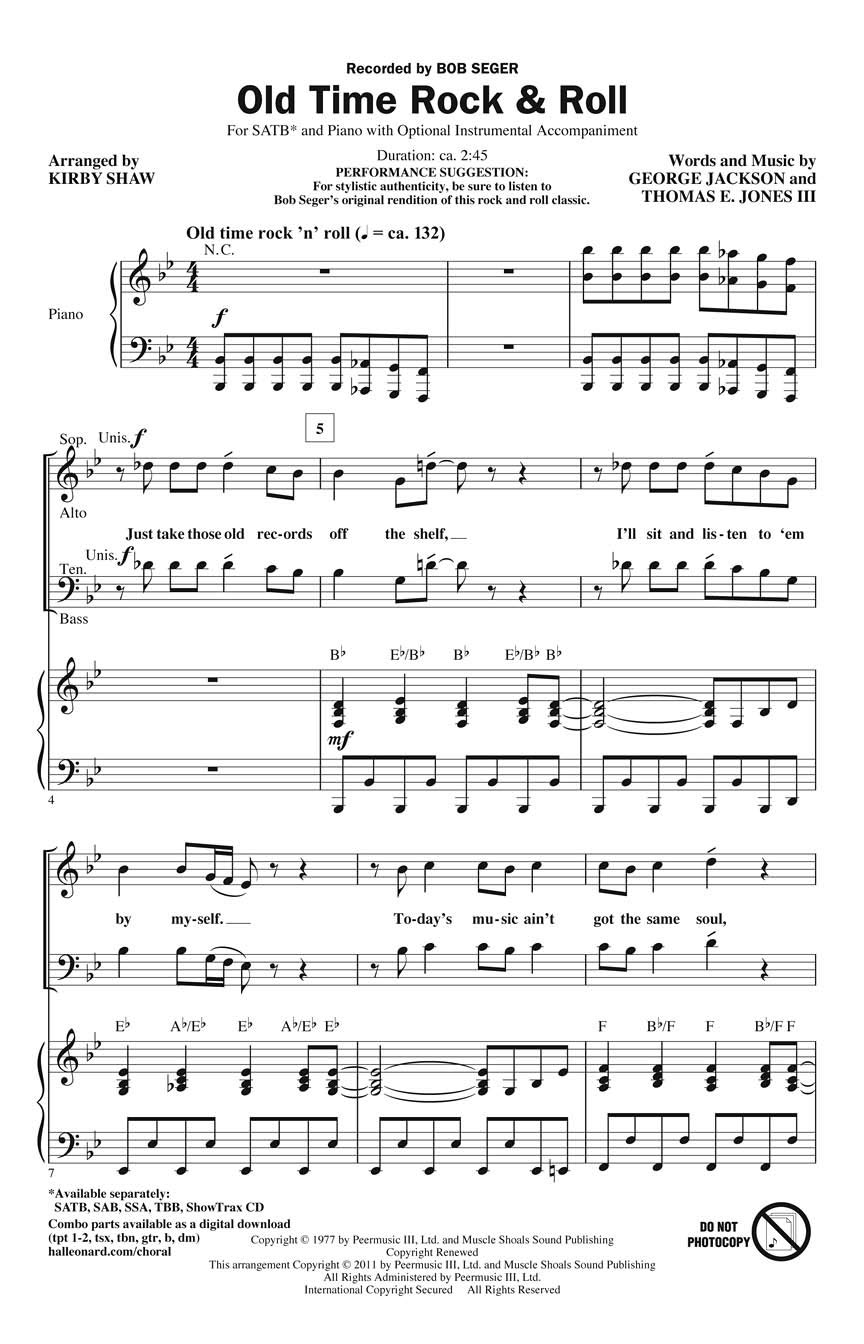 Hal Leonard Old Time Rock & Roll SATB by Bob Seger arranged by Kirby ...