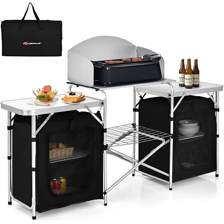 Amazon.com : VEVOR Camping Kitchen Table, Aluminum Portable Folding ...