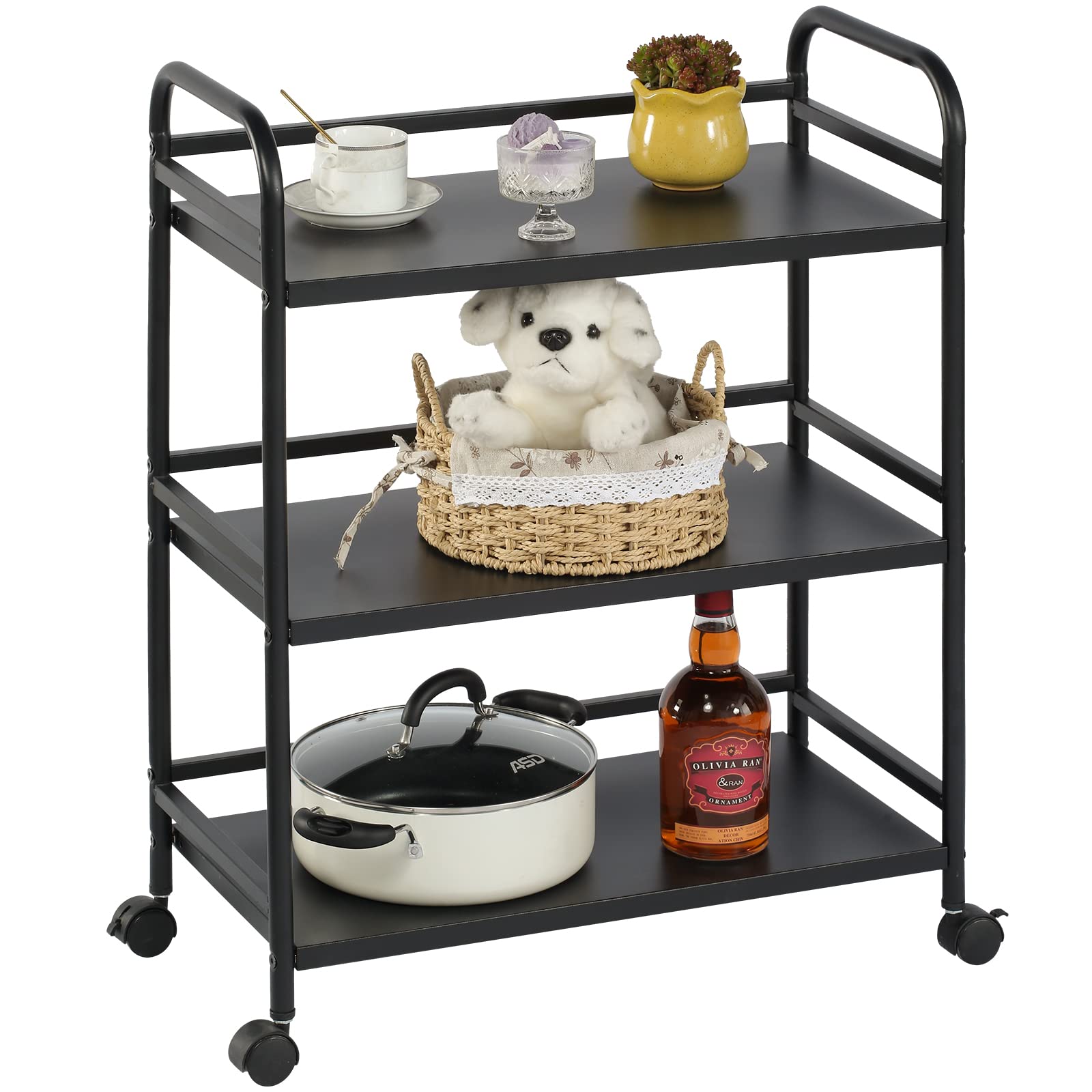 Metal Rolling Cart with 3-Tier Storage Rack,3-Tier Rolling Cart for ...