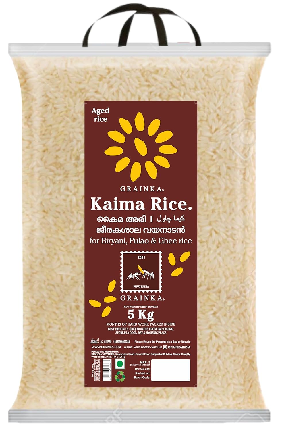 Grainka Kaima Rice | 5 KG | Aged Grain | NO Pesticides. NO Chemicals (5 ...