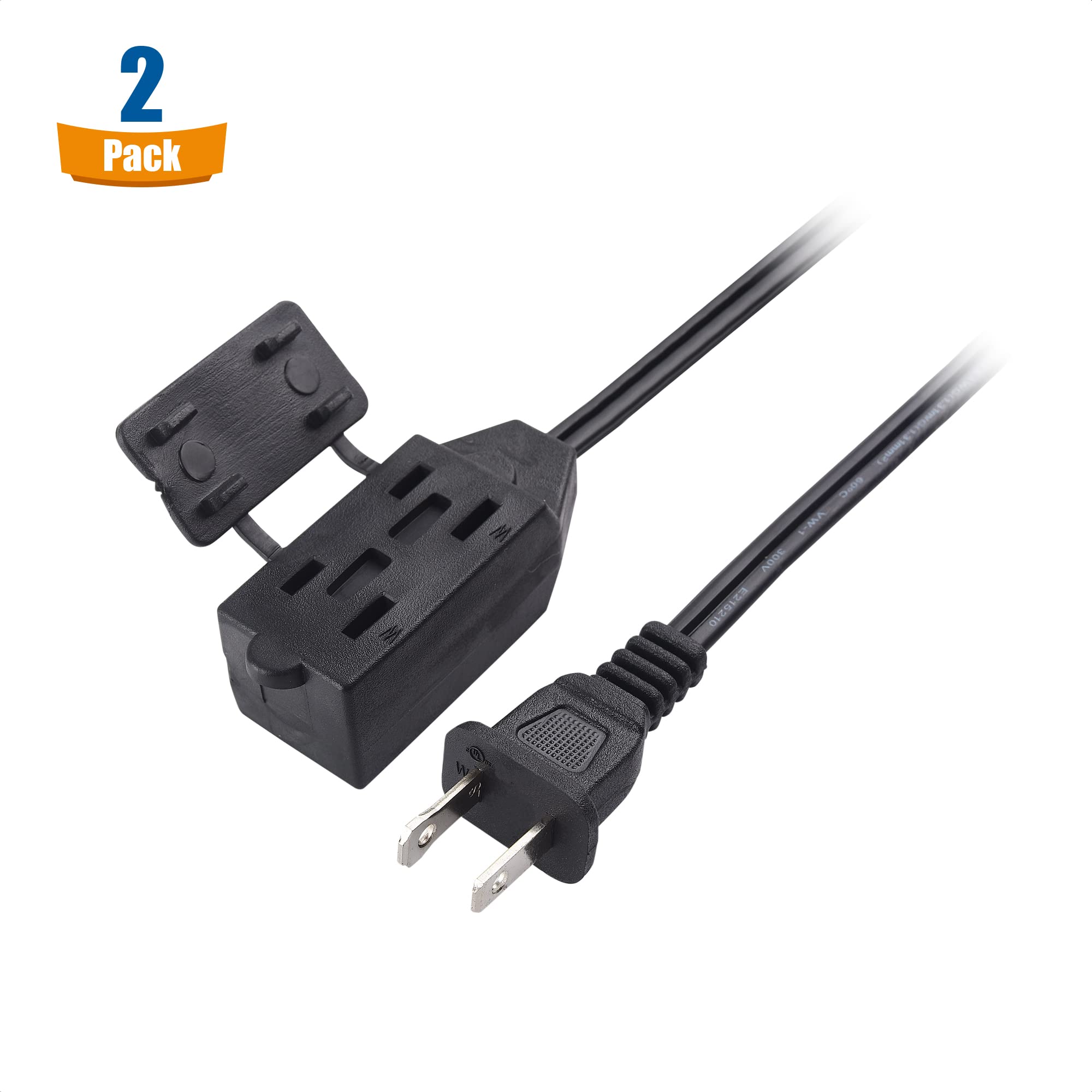 Snapklik.com : Cable Matters 2-Pack 16 AWG 2 Prong Extension Cord 3 Ft ...