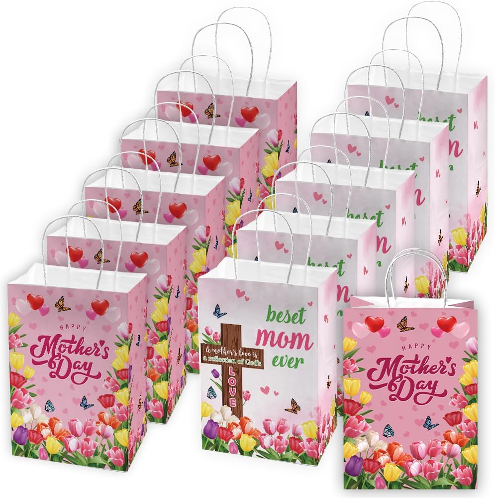 Amazon.com: Lofaris 24 Pcs Mother's Day Gift Bags with Handles, Pink ...