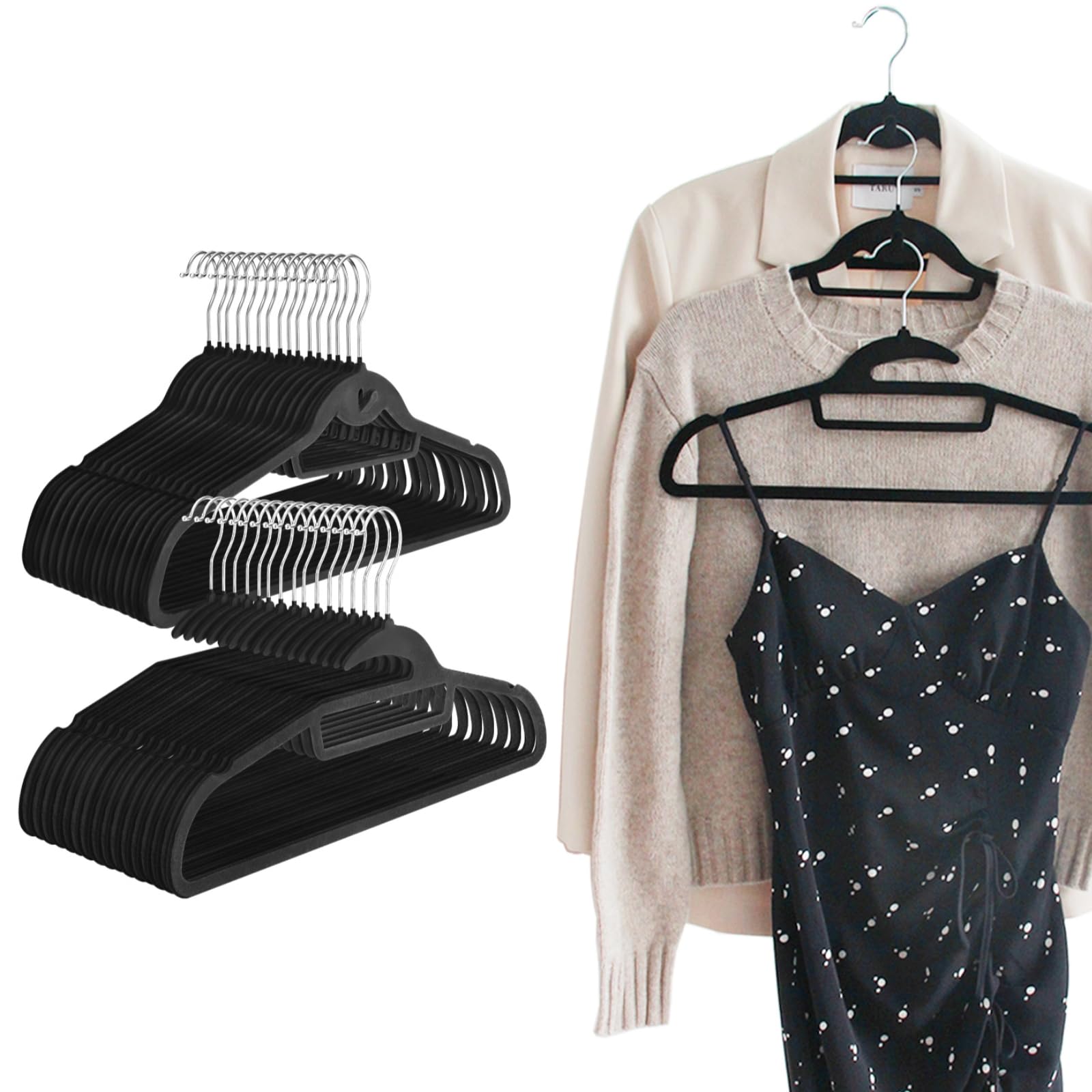 Amazon.com: NEATSENSE Black Velvet Hangers 50Pack Suit Hangers S Slide ...