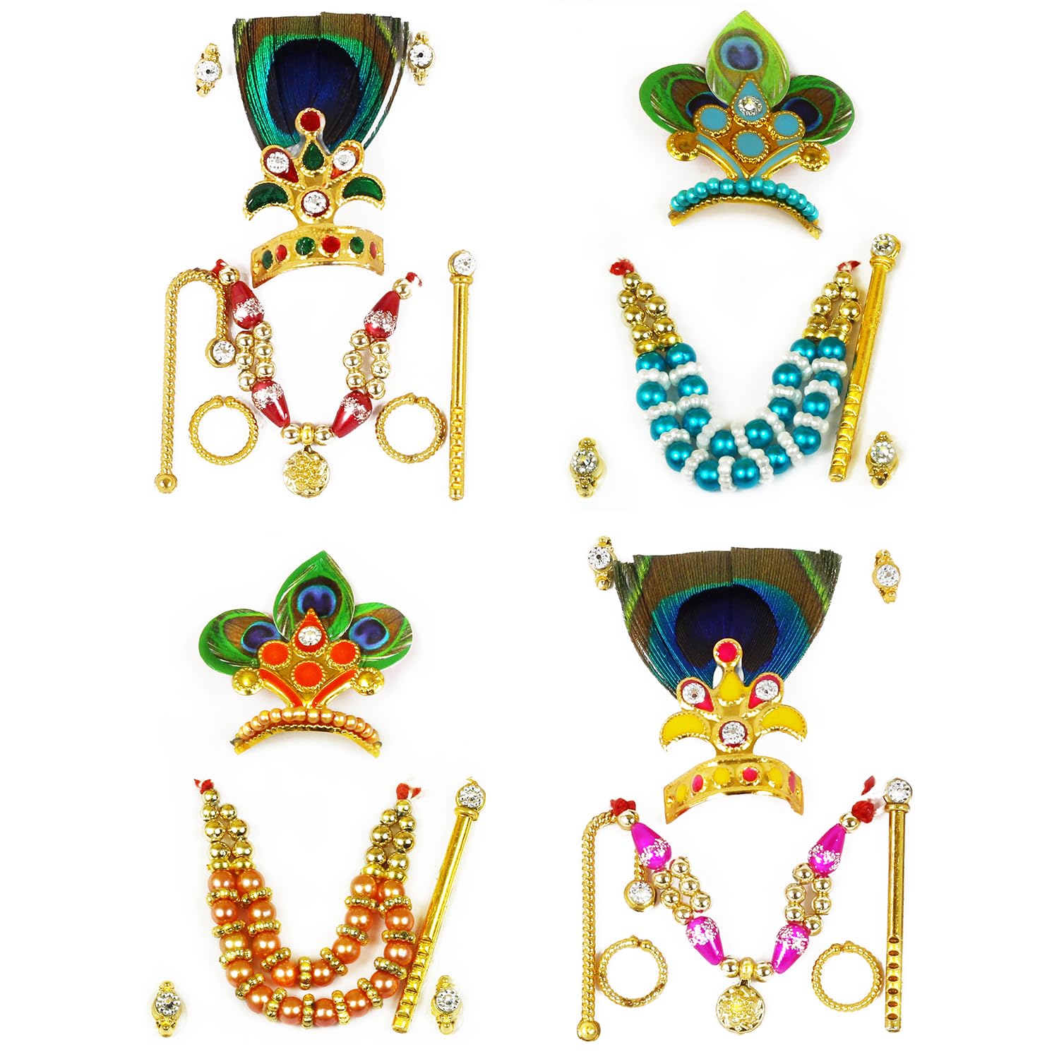 Myindicraft Laddu Gopal Mor Mukut Mala Set in Attractive Colours (Pack ...