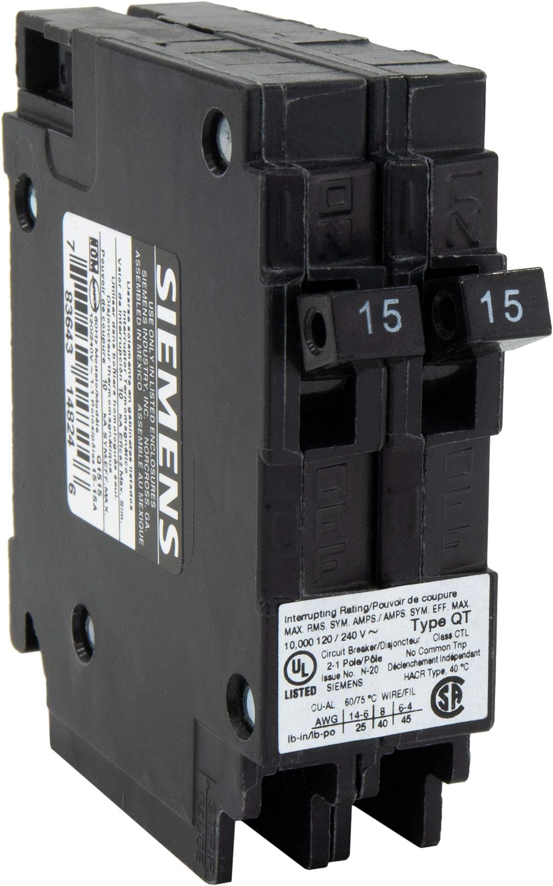 SQUARE D HOMT1515 Type HOMT HOMELINE 1P 15 AMP Tandem Duplex Circuit ...