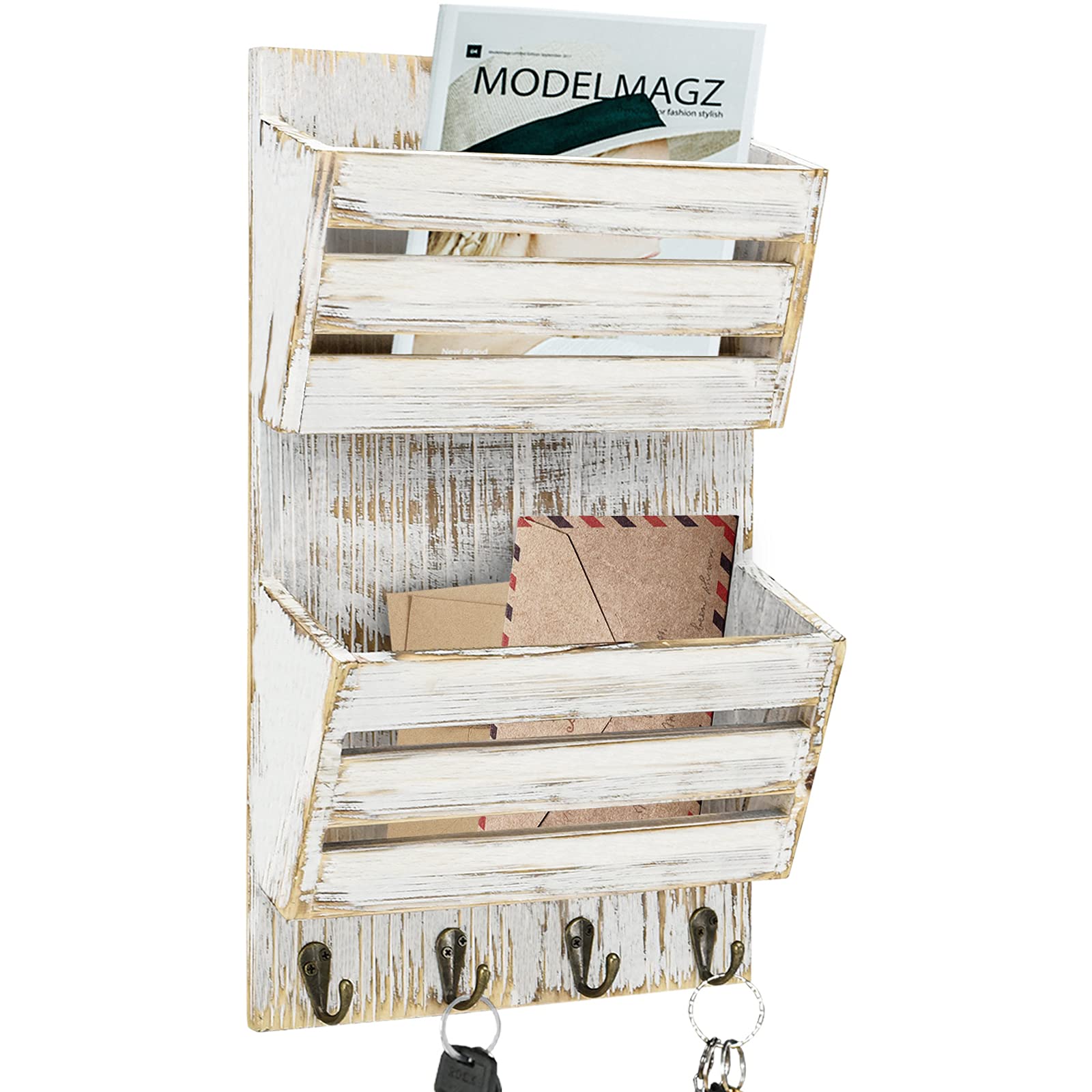 Rustic Mail Organizer Wall Mounted 2 Slot Mail And Key | Desertcart ...