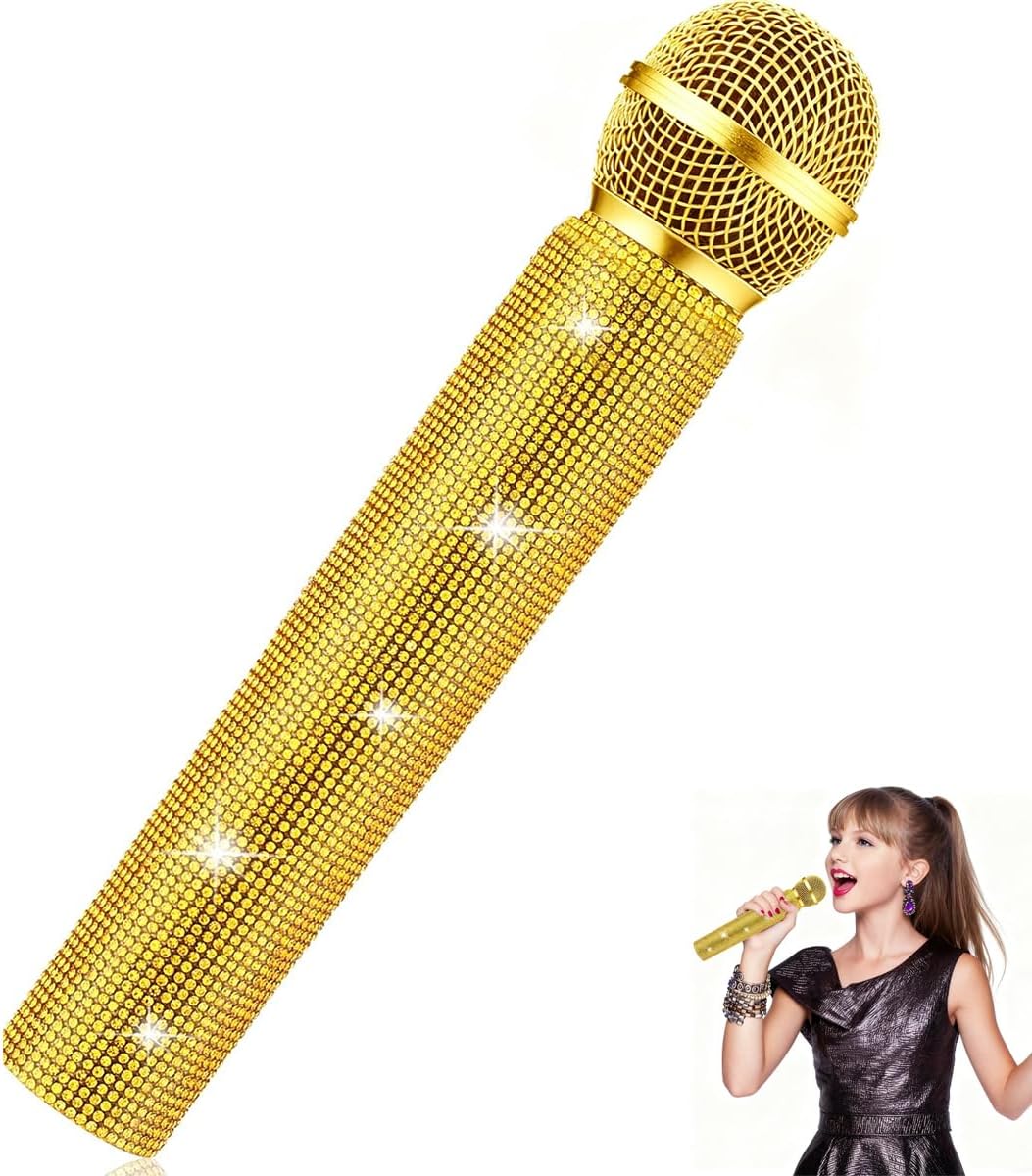 Amazon.com: LynkVoxs Gold Sparkly Microphone Prop: Rhinestone Mic Toy ...