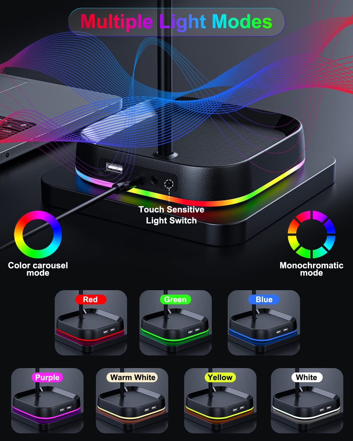 COSDIG RGB Gaming Headphone Stand for Desk,Headset Stand,Headphone ...